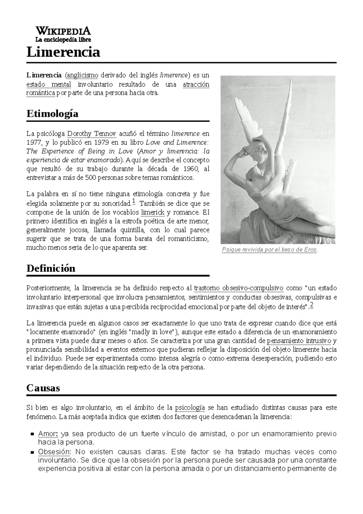 Limerencia - Psique revivida por el beso de Eros. Limerencia Limerencia ...