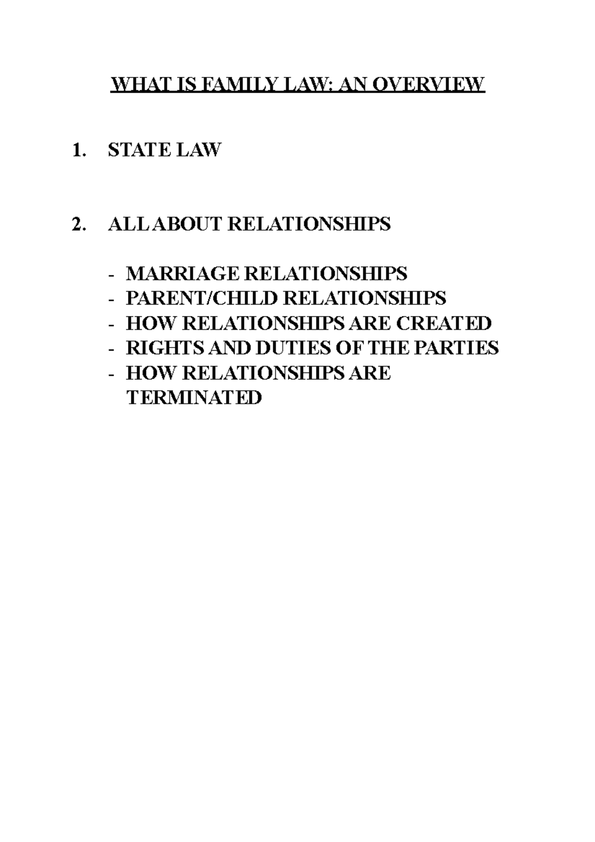 Overview - Family law lecture notes - WHAT IS FAMILY LAW: AN OVERVIEW 1 ...