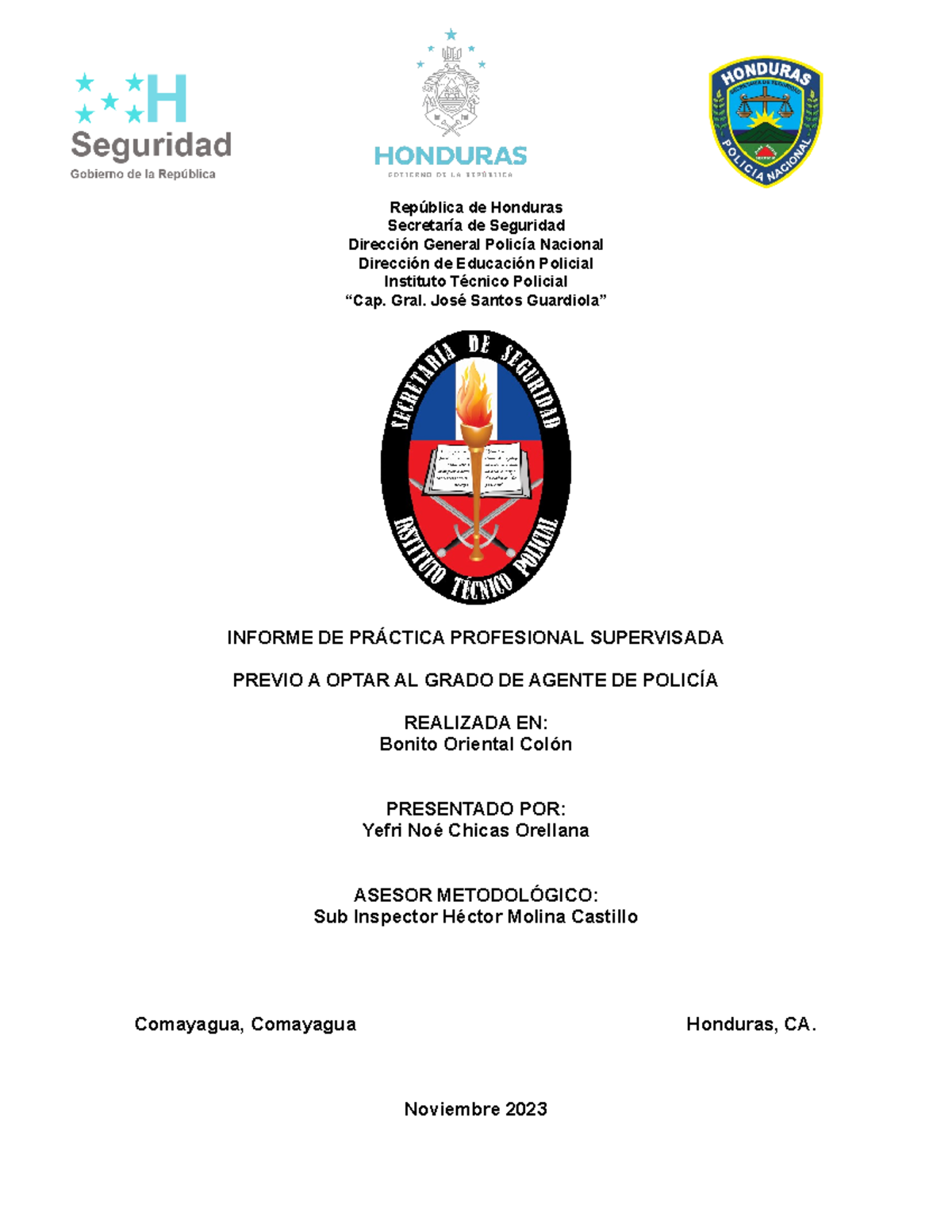 Informe de práctica yefri chicas - República de Honduras Secretaría de ...