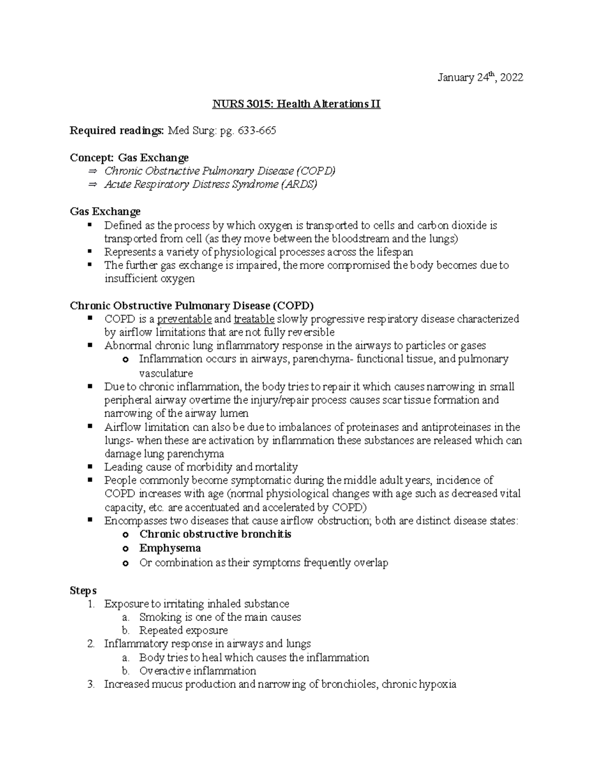 Class 4- Gas Exchange - Medical Surgical Notes - January 24th, 2022 ...
