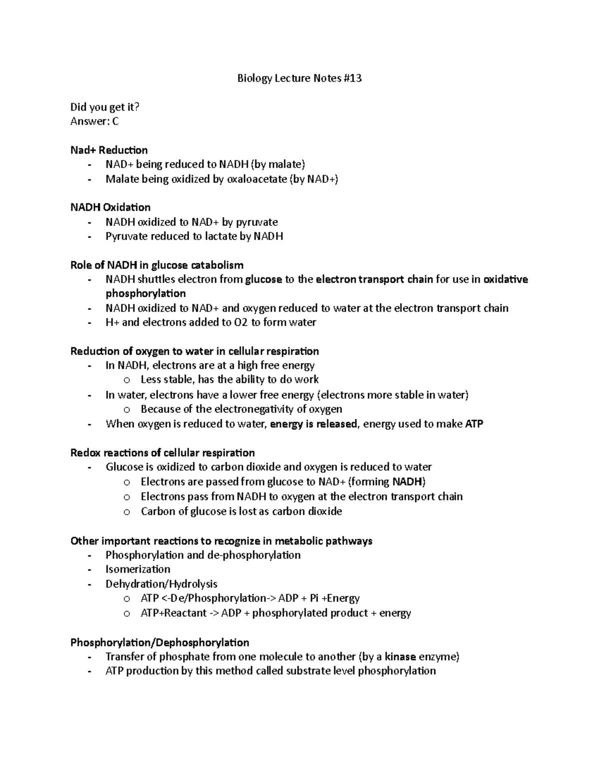 Biology 1020 Lecture Notes 13 - Biology Lecture Notes #13 Did you get ...