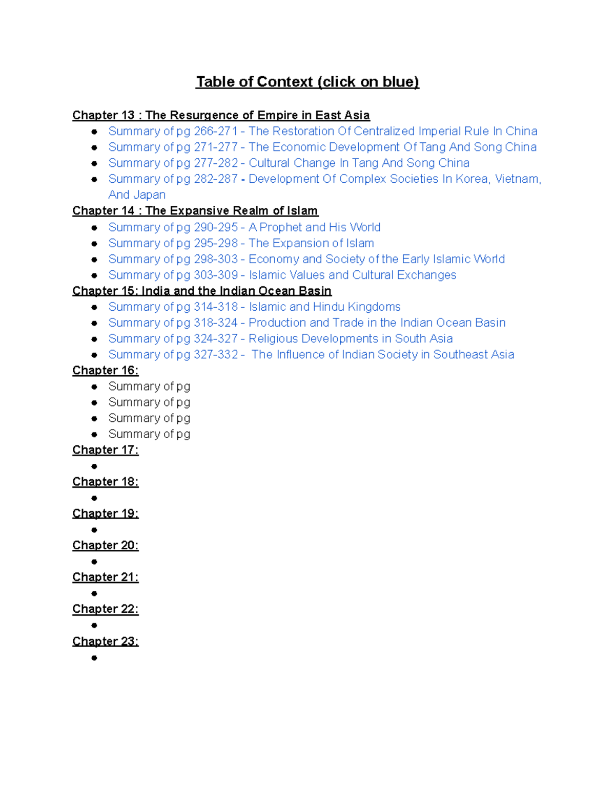 History Notes - Table of Context (click on blue) Chapter 13 : The ...