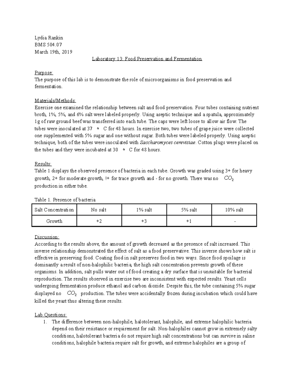 Laboratory 13 - Lab Report - Lydia Rankin BMS 504. March 19th, 2019 ...