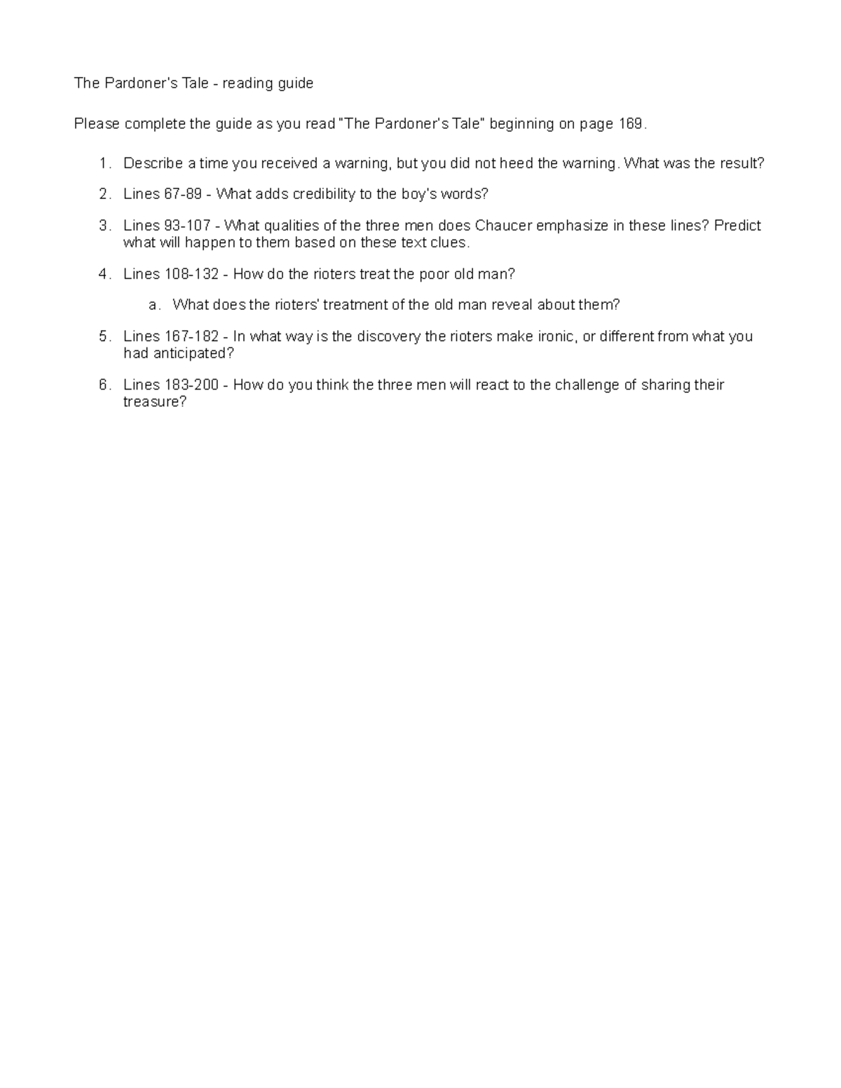 Carter Hawes - The Pardoner’s Tale - reading guide - The Pardoner’s ...