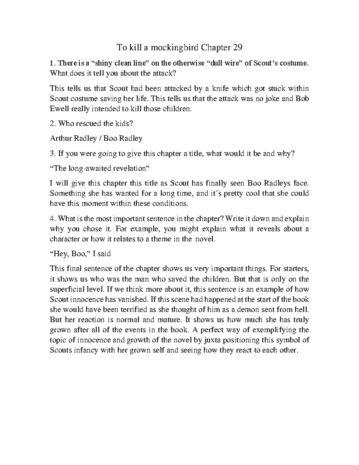 To kill a mockingbird Chapter 29 - What does it tell you about the ...