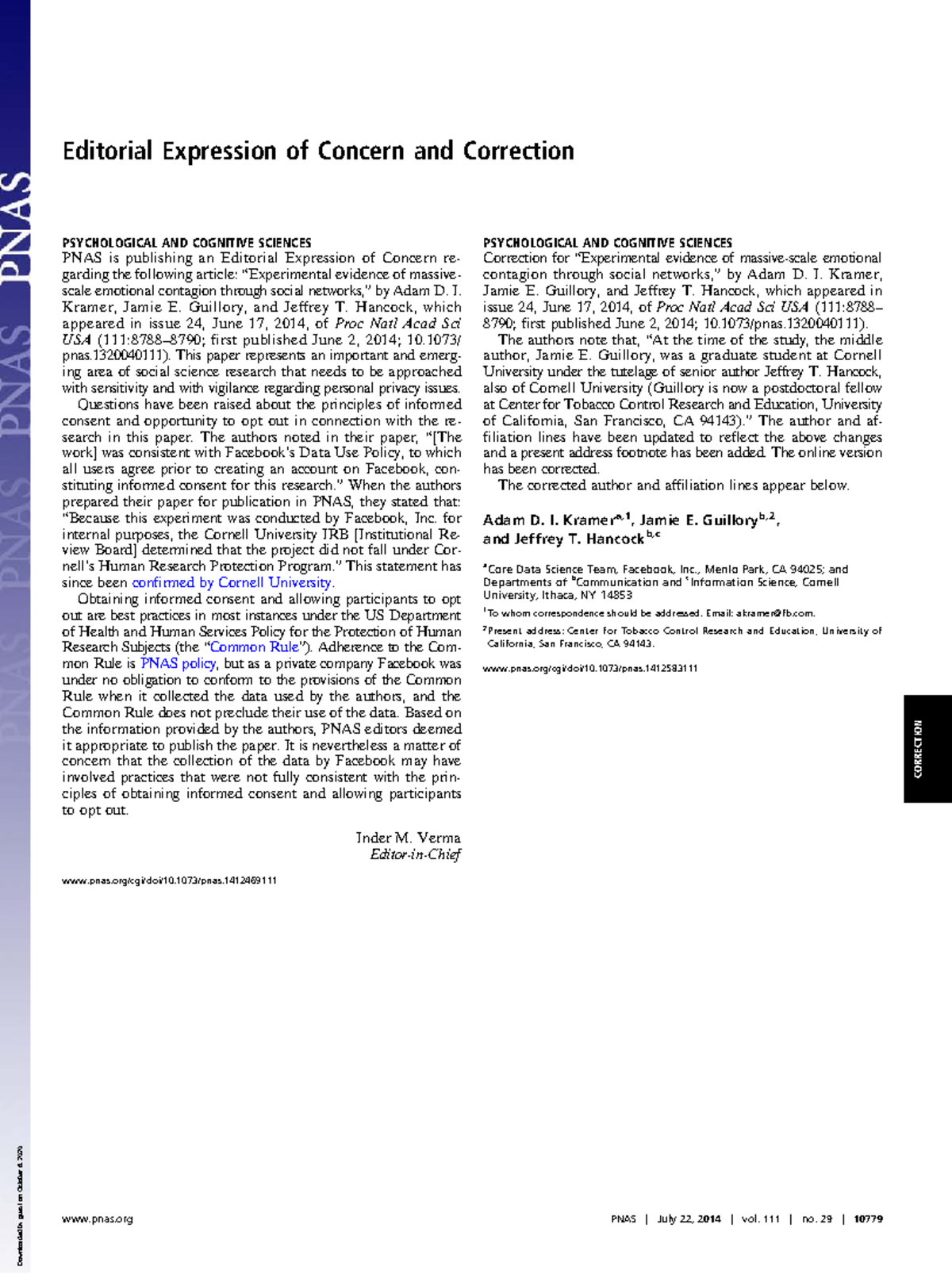 Editorial Expression of Concern and Correction - Editorial Expression ...