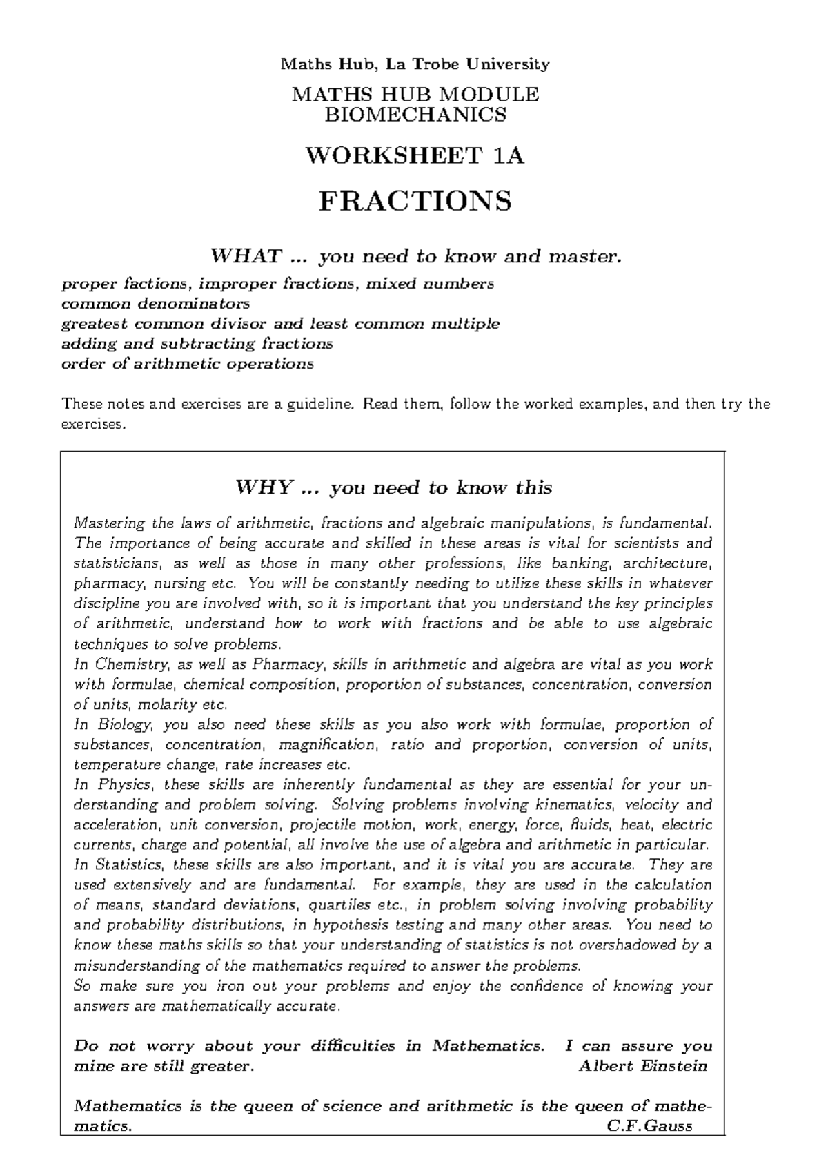 MHM Biomech 1 Fractions 2020 - Maths Hub, La Trobe University MATHS HUB ...