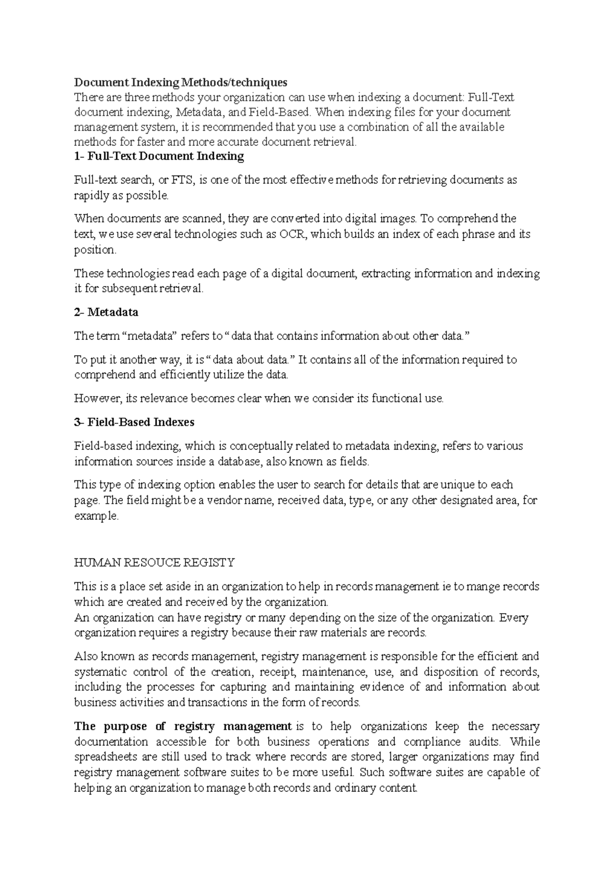 Document Indexing Methods Document Indexing Methodstechniques There Are Three Methods Your