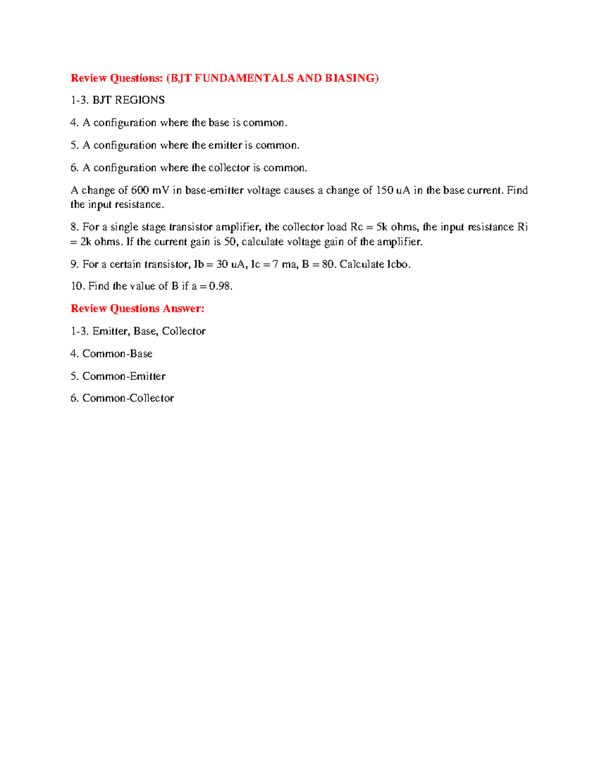 Inbound 2499898359610375876 - Review Questions: (BJT FUNDAMENTALS AND ...