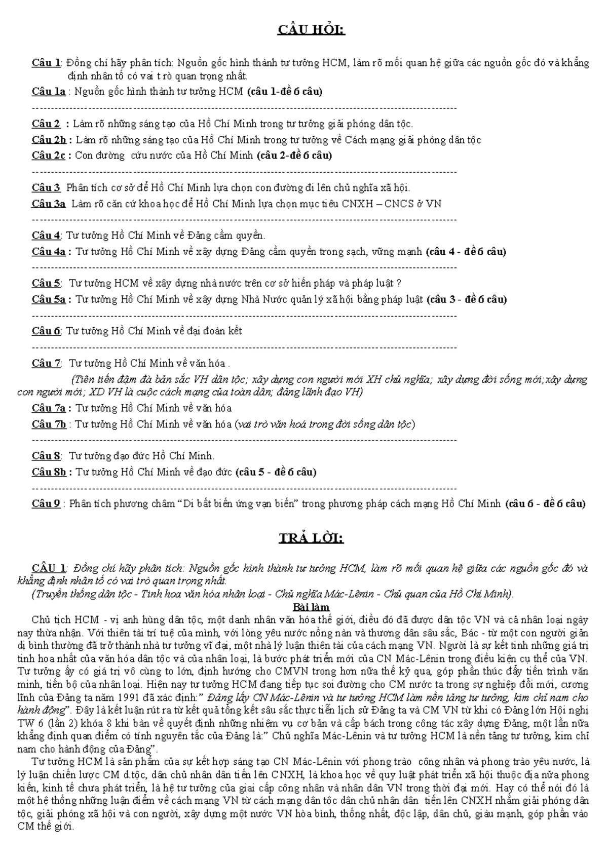 Cau hoi va DA tu luan - Summary Chủ nghĩa xã hội khoa học - CÂU HỎI ...