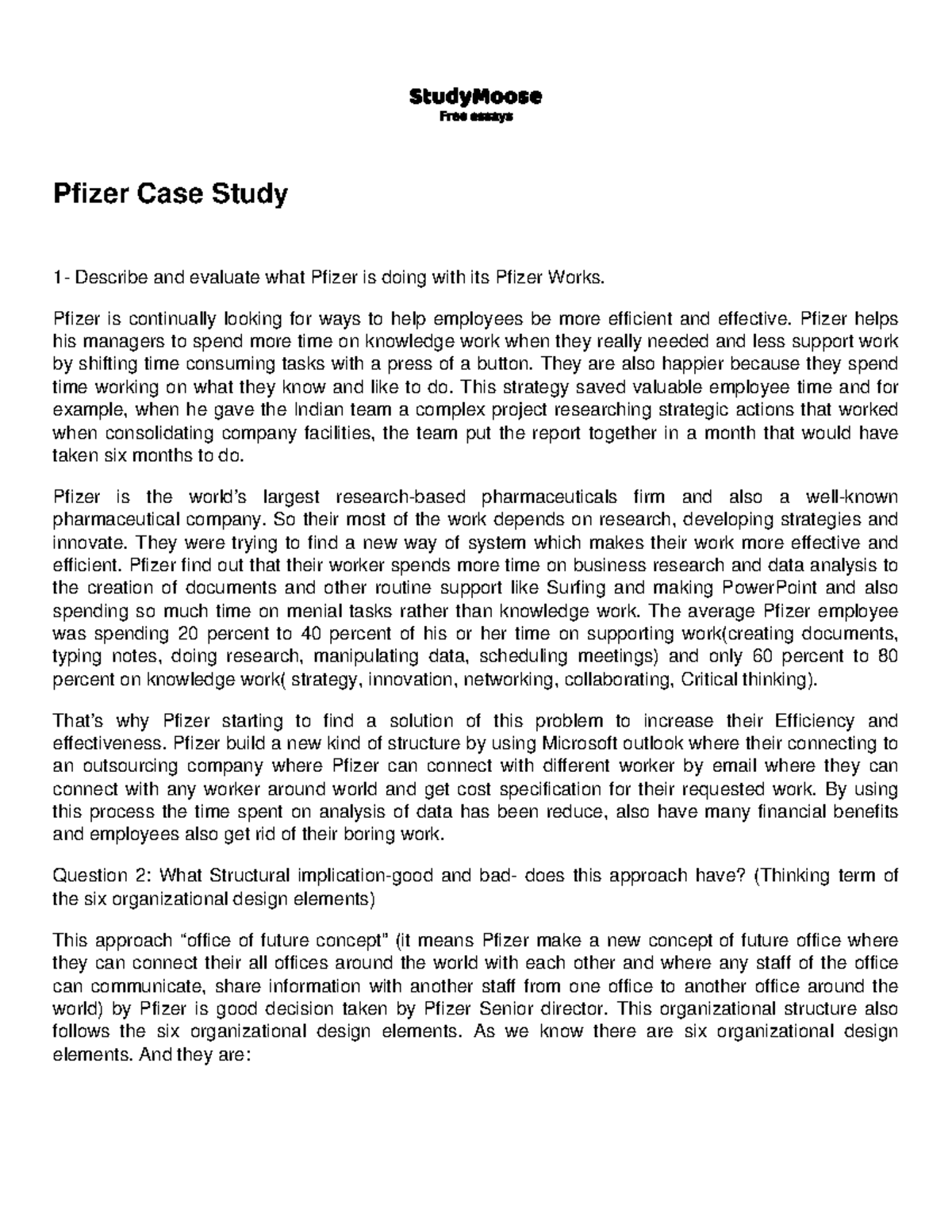 Pfizer Case Study - hhh - Pfizer Case Study 1- Describe and evaluate what Pfizer is doing with ...
