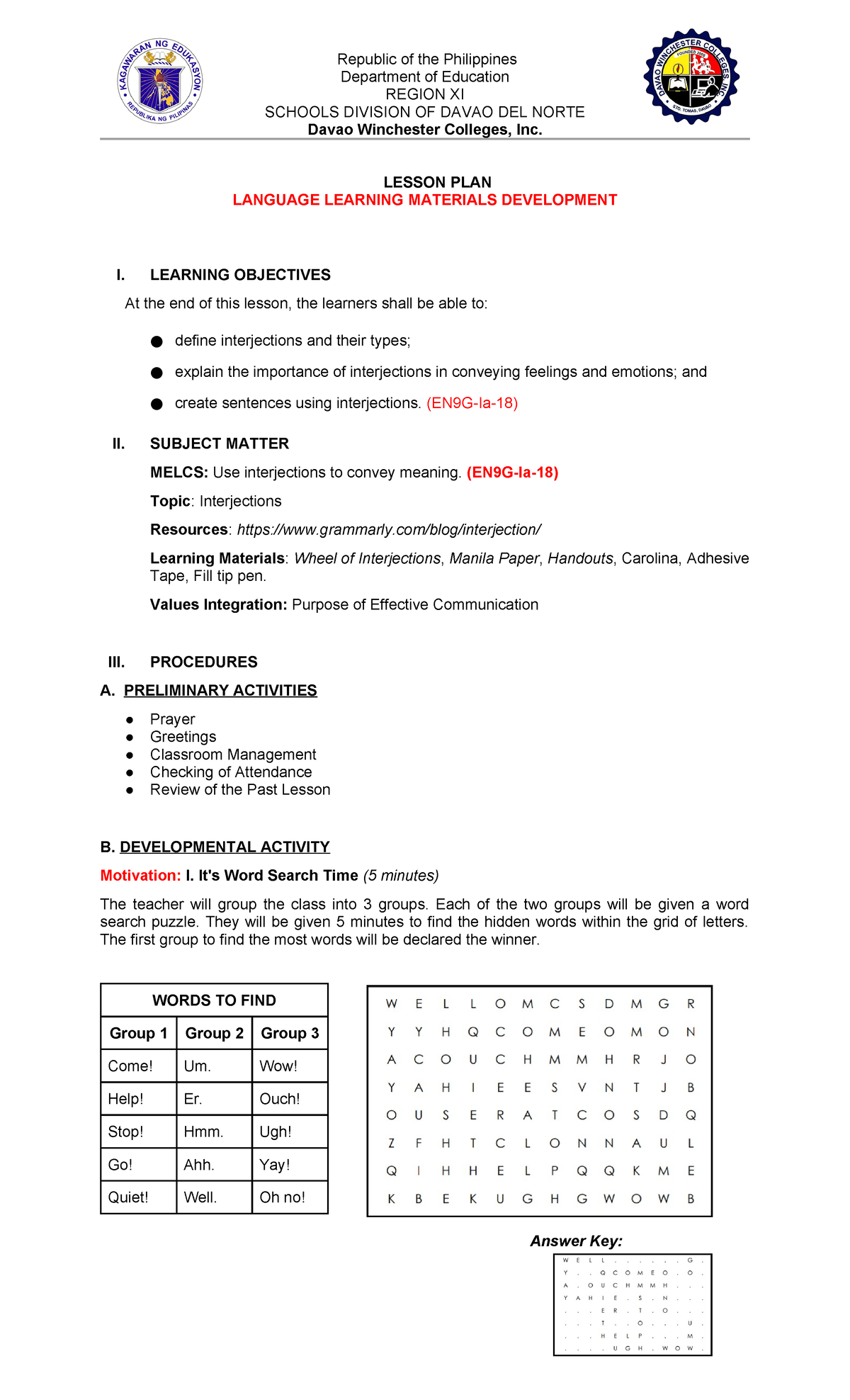 4As Lesson Plan - Republic of the Philippines Department of Education ...