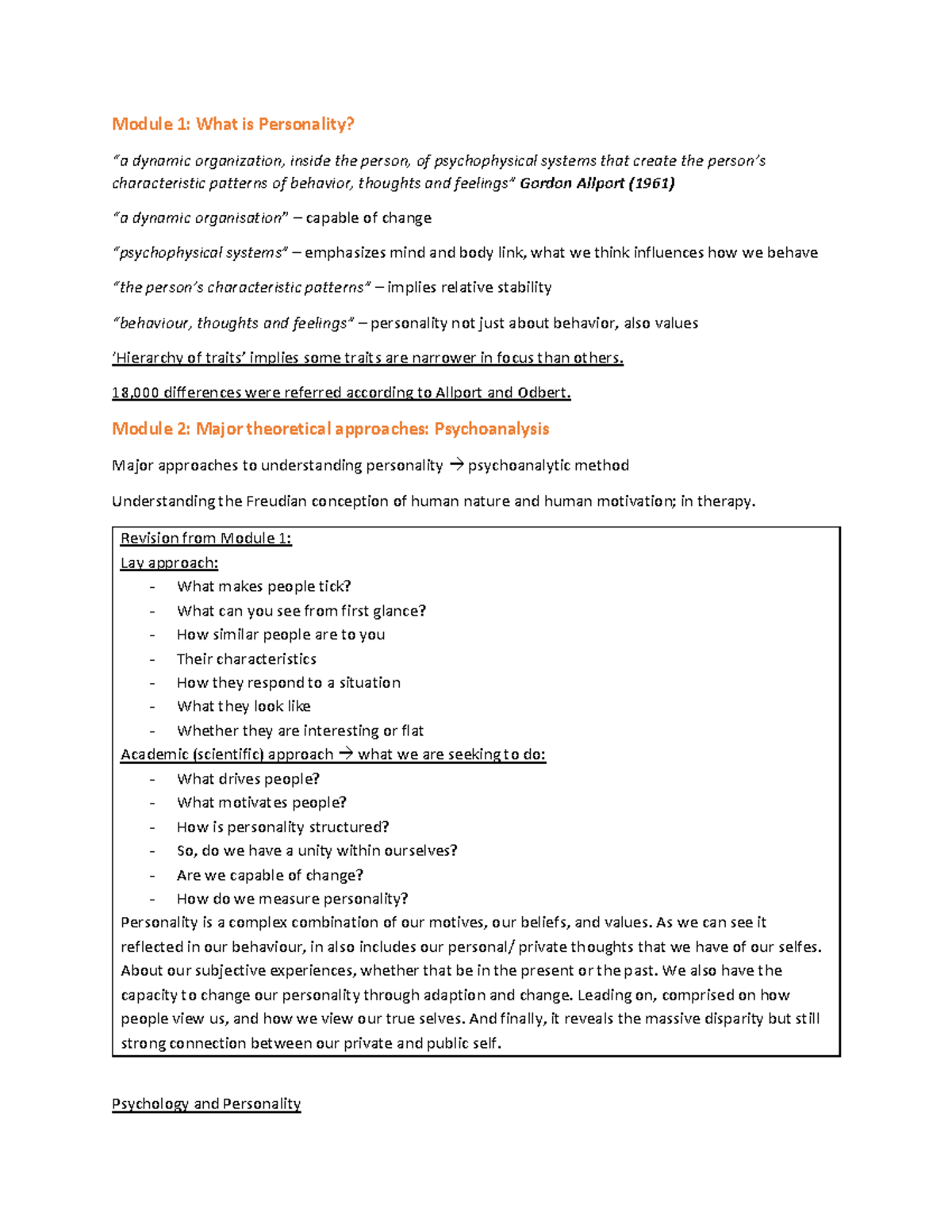 BEHV2018 Personality Modules - Module 1: What is Personality?