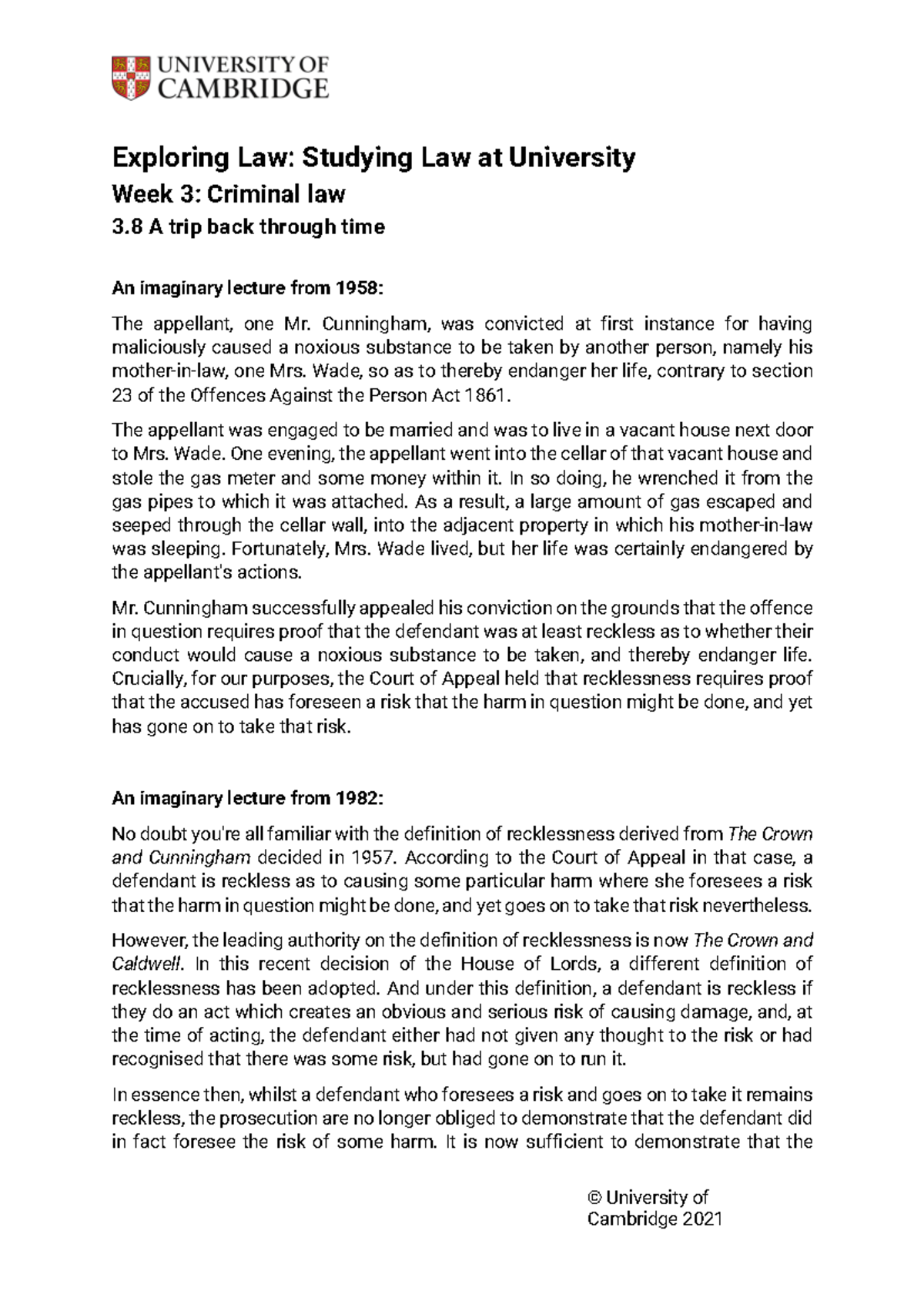 Criminal law futurelearn transcript - © University of Cambridge 2021 ...