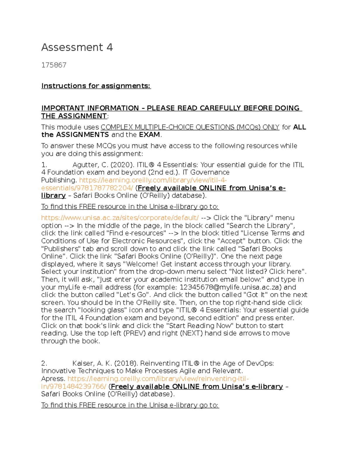 Assessment 4 18Aug2022 - Assessment 4 175867 Instructions for assignments: IMPORTANT INFORMATION ...