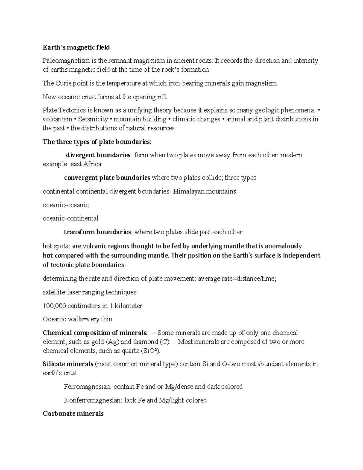 Geology test 2. - magnetic field Paleomagnetism is the remnant ...