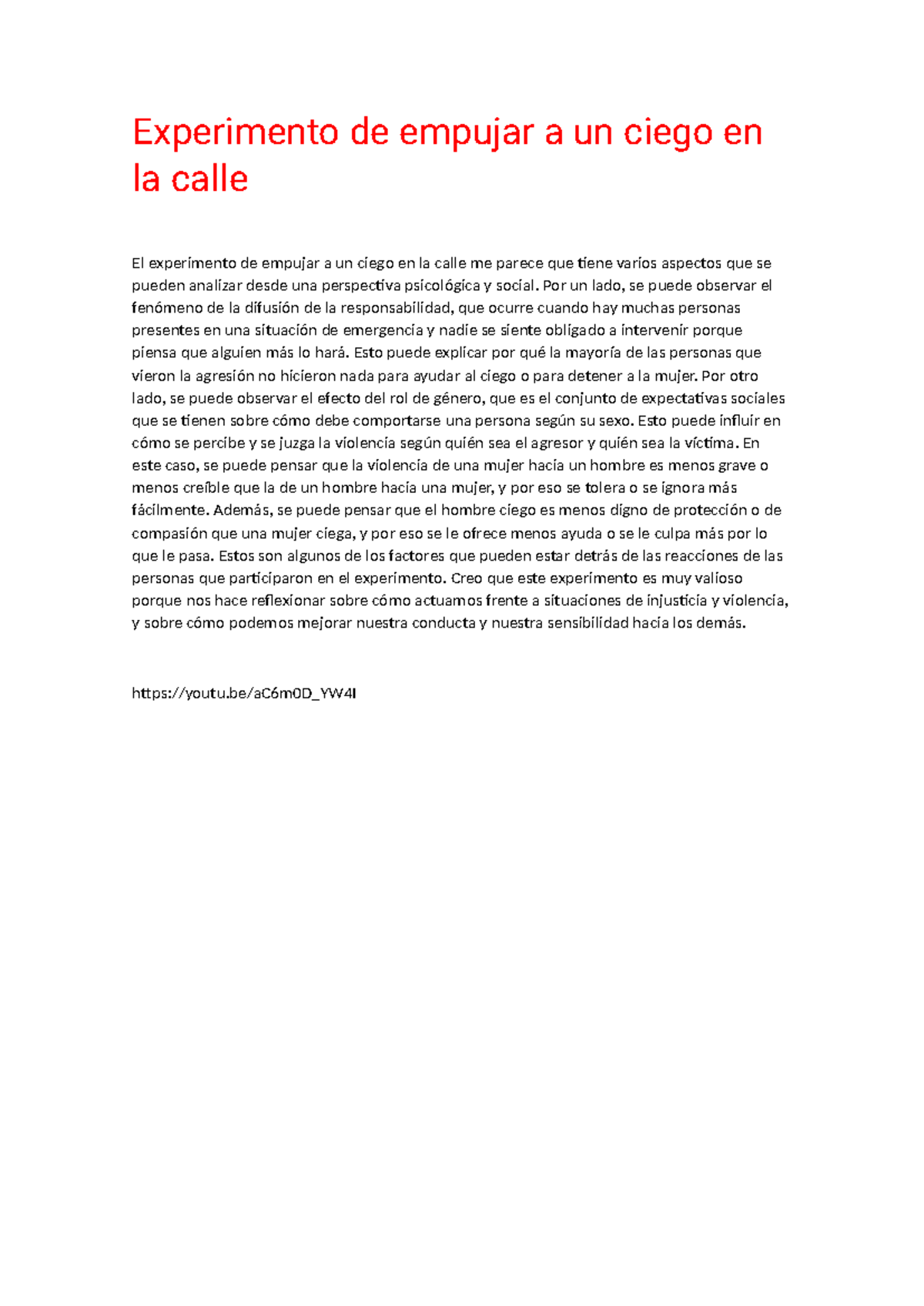 Documento (14) - TRABAJO EN EQUIPO - Experimento de empujar a un ciego ...