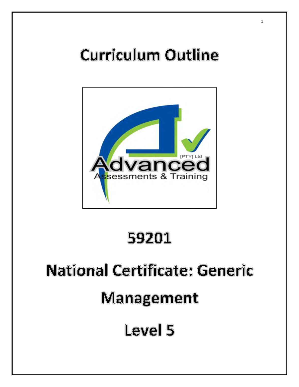 Generic Management Curriculum Outline AAAT 59201 June 2020 - Table of ...