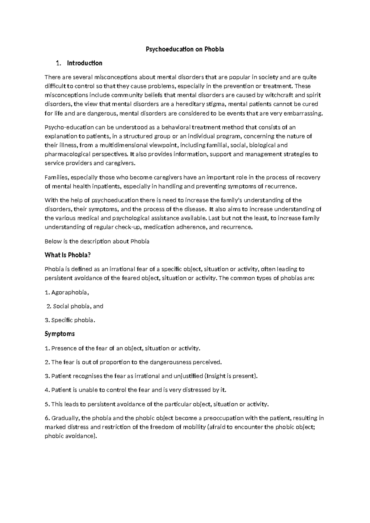 Psychoeducation (Pooja Bharadwaj) - Psychoeducation on Phobia ...