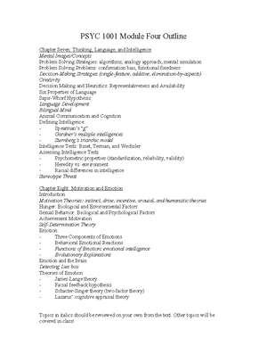 Psych UNIT 1 Outline - PSYC 1001 Module One Outline Chapter One: Introduction and Research ...