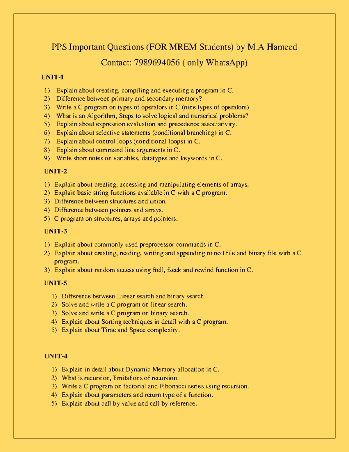 Important Questions PPS - PPS Important Questions (FOR MREM Students ...