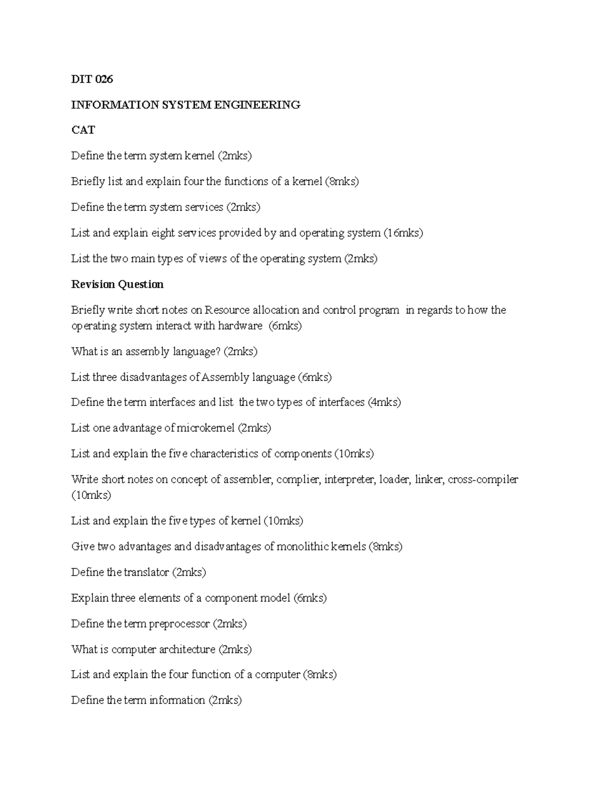 DIT 026 CAT - hci - DIT 026 INFORMATION SYSTEM ENGINEERING CAT Define ...