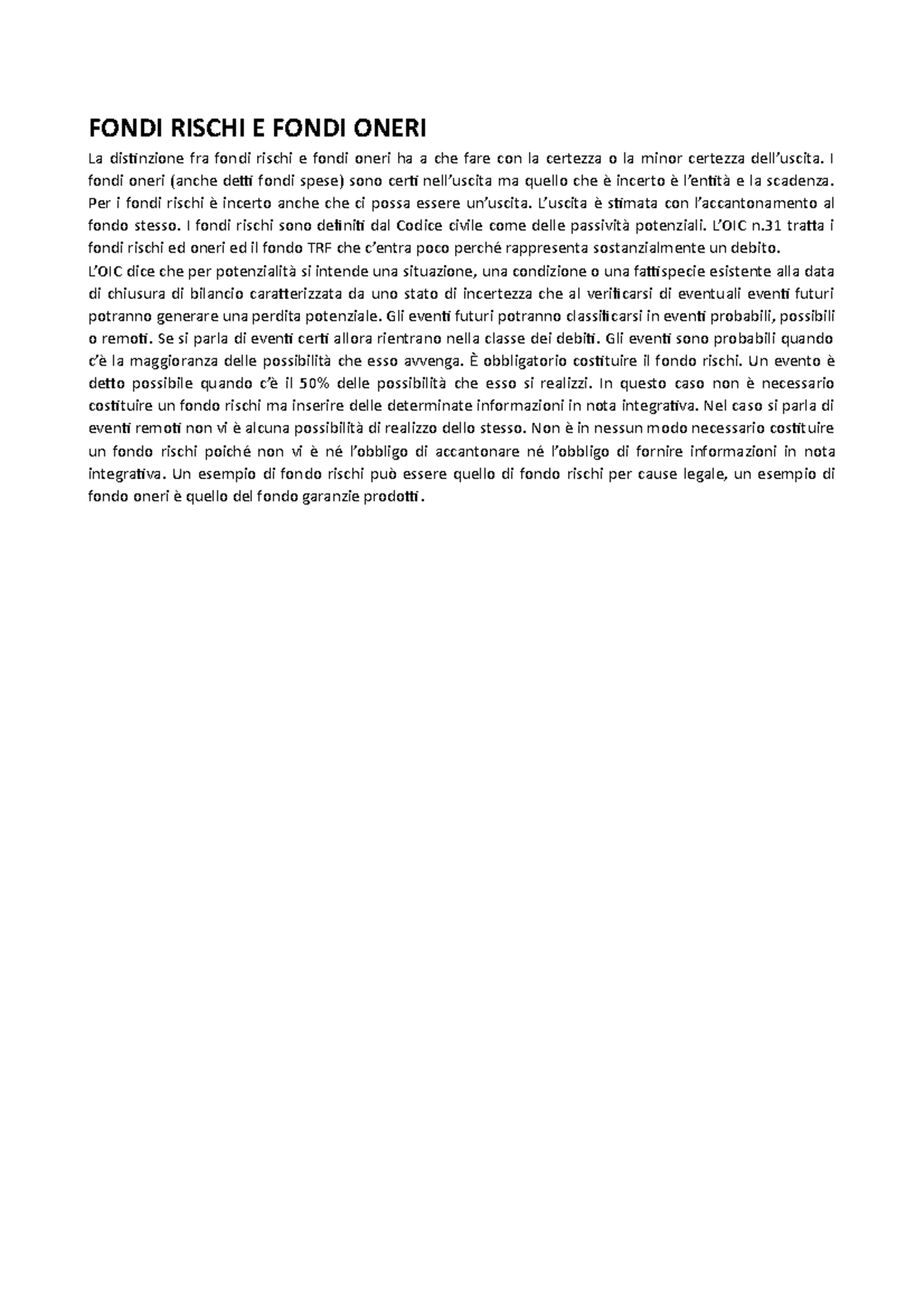 Fondi Rischi ED Oneri - appunti lezioni - FONDI RISCHI E FONDI ONERI La distinzione fra fondi ...