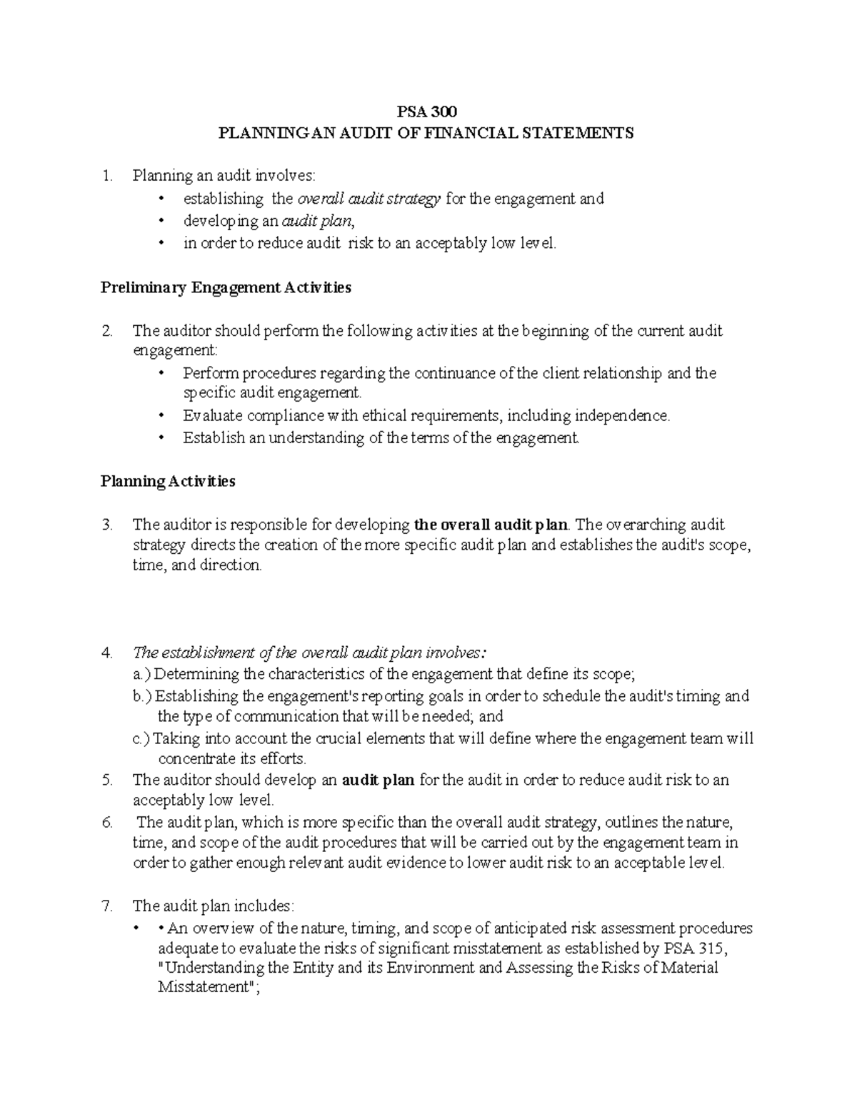 Planning an Audit PSA300 - PSA 300 PLANNING AN AUDIT OF FINANCIAL ...