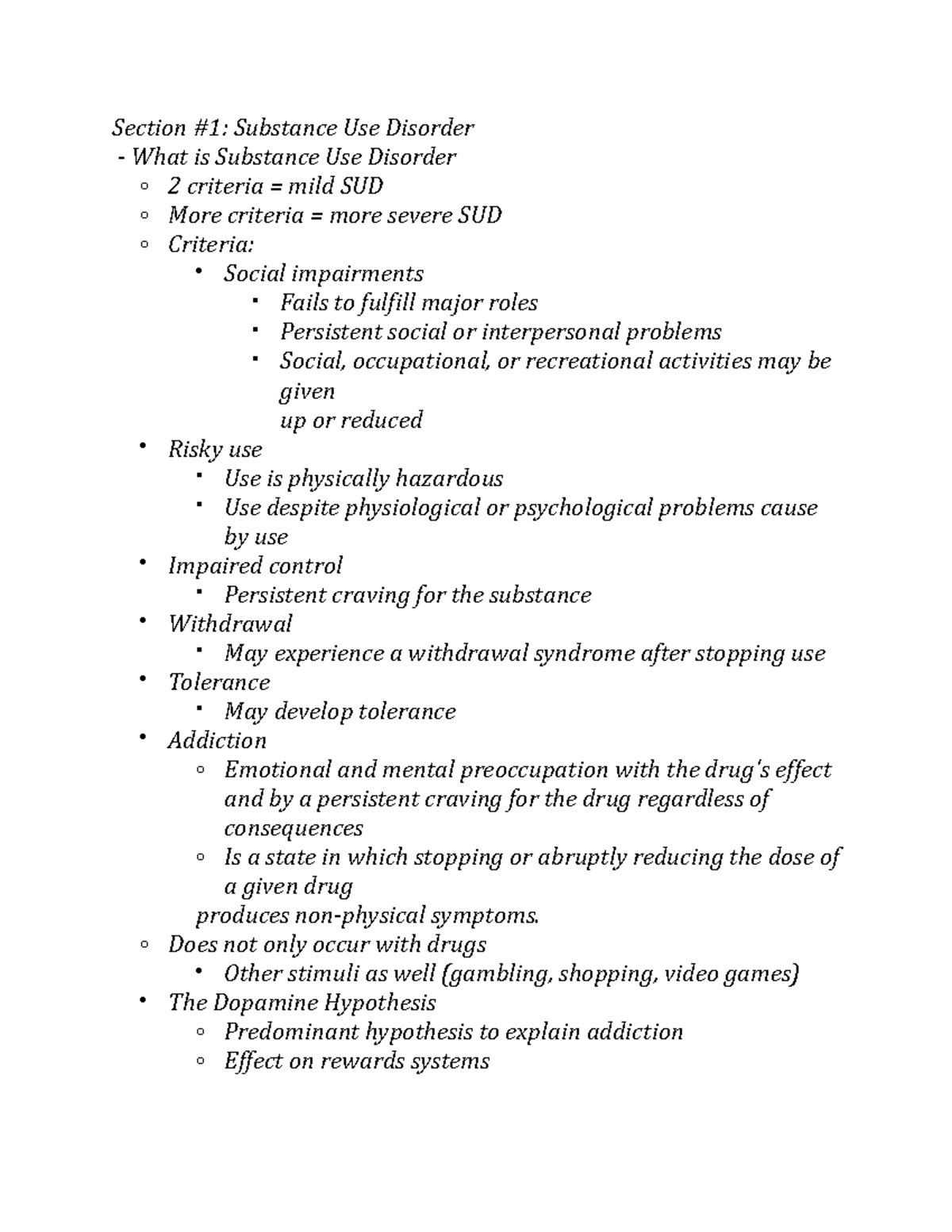Module 2 Section 1 Notes - Section #1: Substance Use Disorder - What is ...