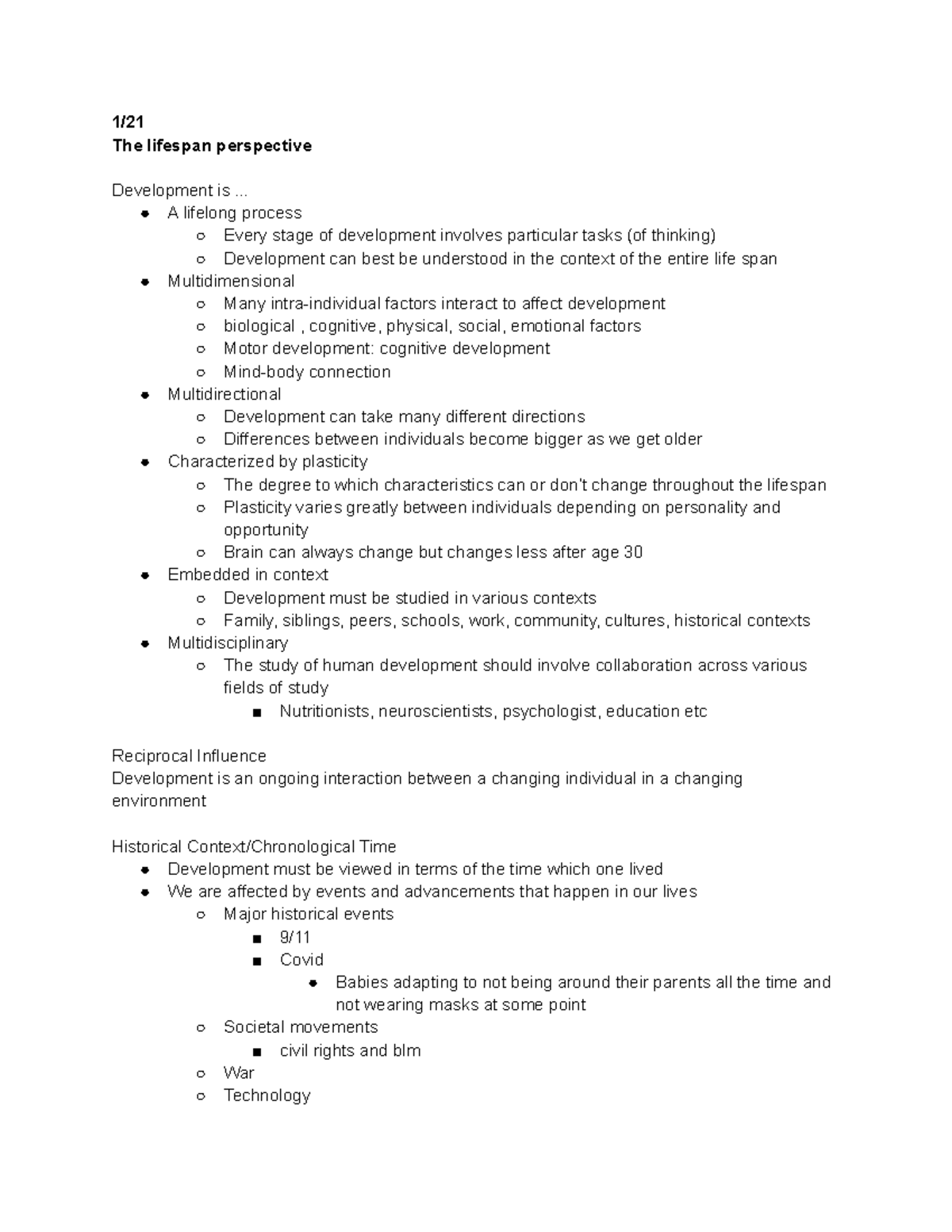 Test 1 notes - Professor Molly Countermine - virtual course - 1/ The ...