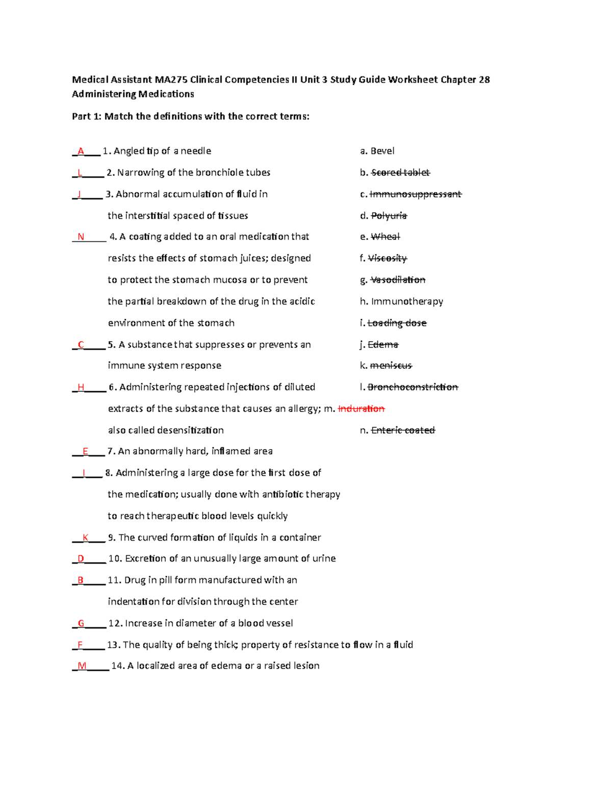 Medical Assistant MA275 Clinical Competencies II Unit 3 Study Guide ...