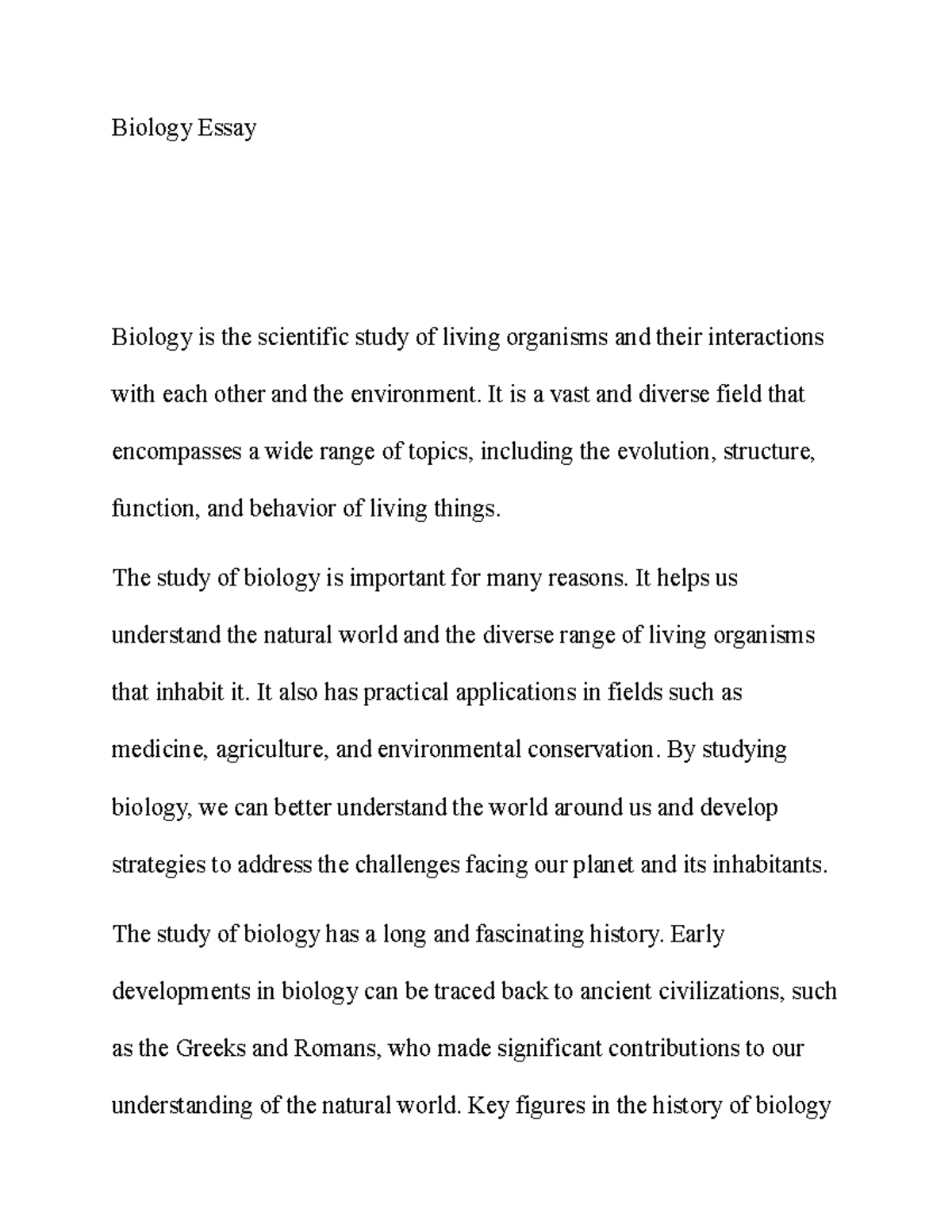 Biology Essay - Biology Essay Biology is the scientific study of living ...