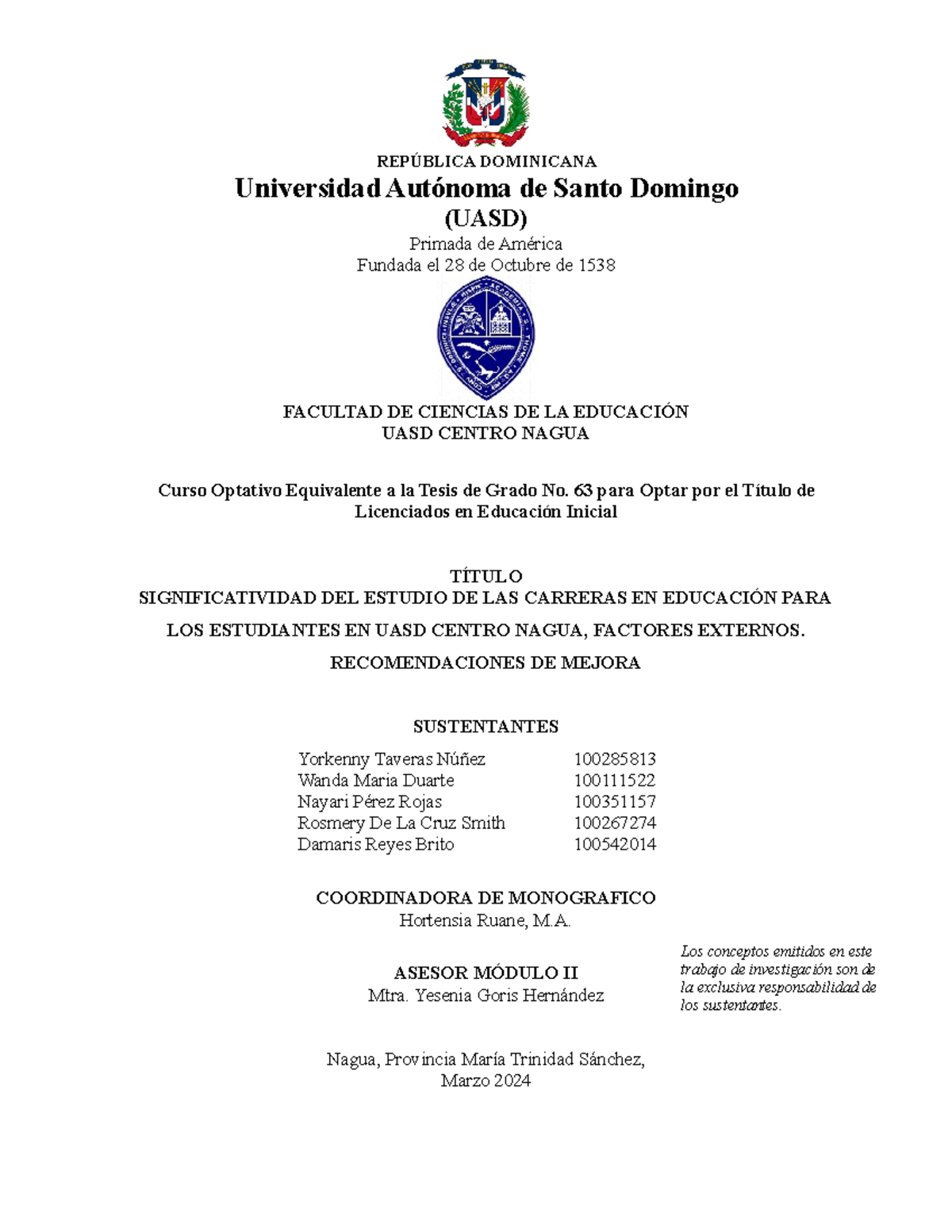 Formacion DE LA UASD-2 - REPÚBLICA DOMINICANA Universidad Autónoma de ...