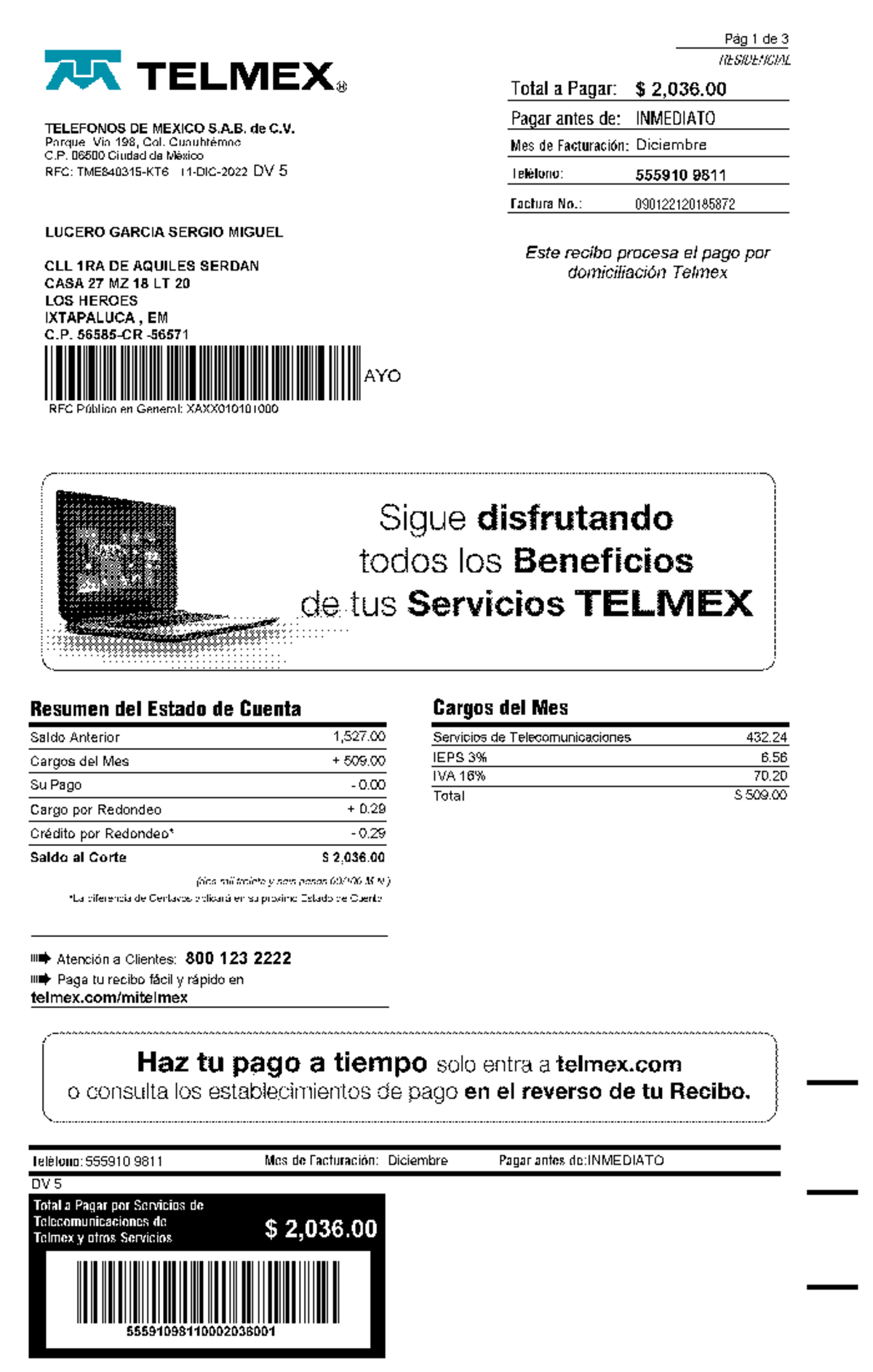 Recibo Telmex - Tarea - Logística - Studocu