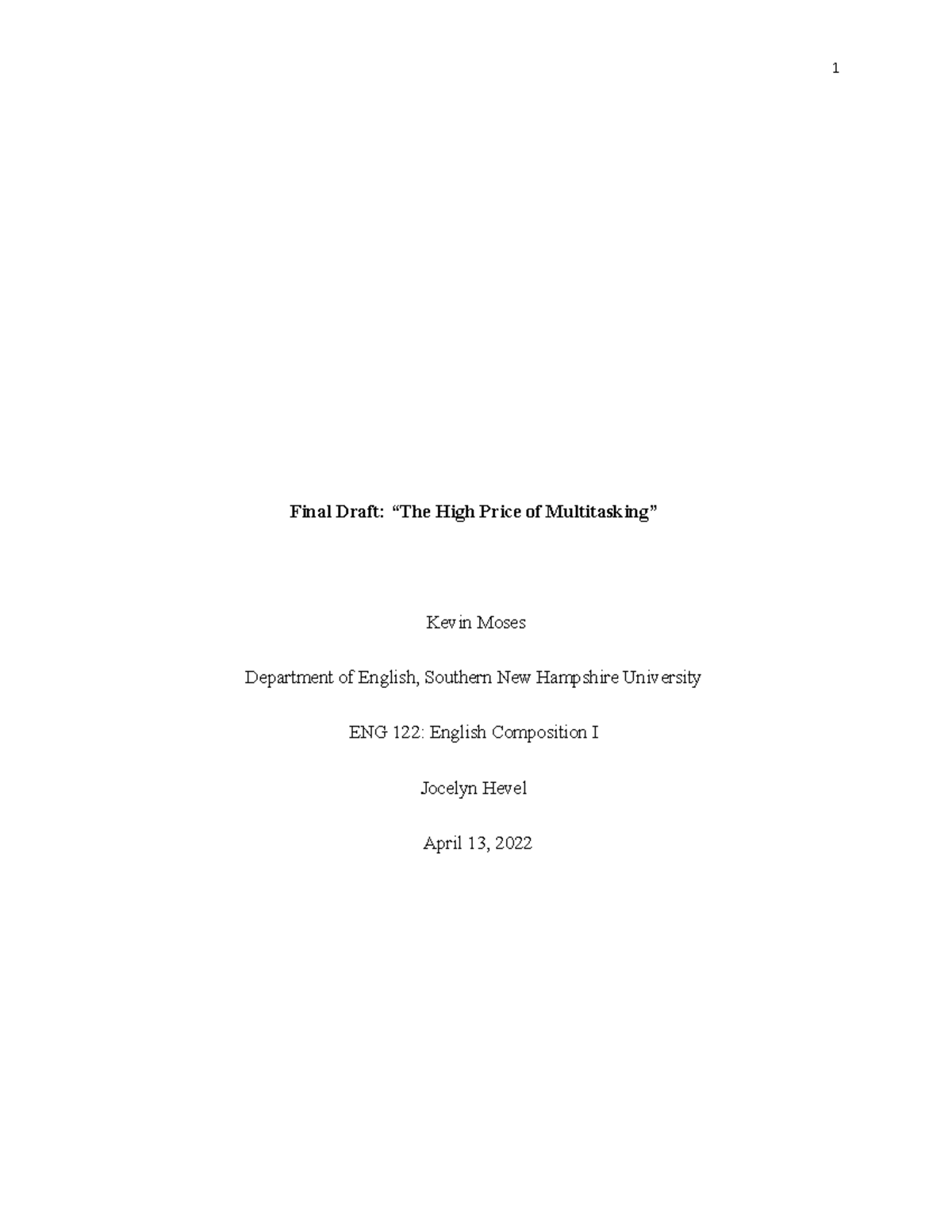 ENG 122 First Rough Draft - Eng 122 - SNHU - Studocu