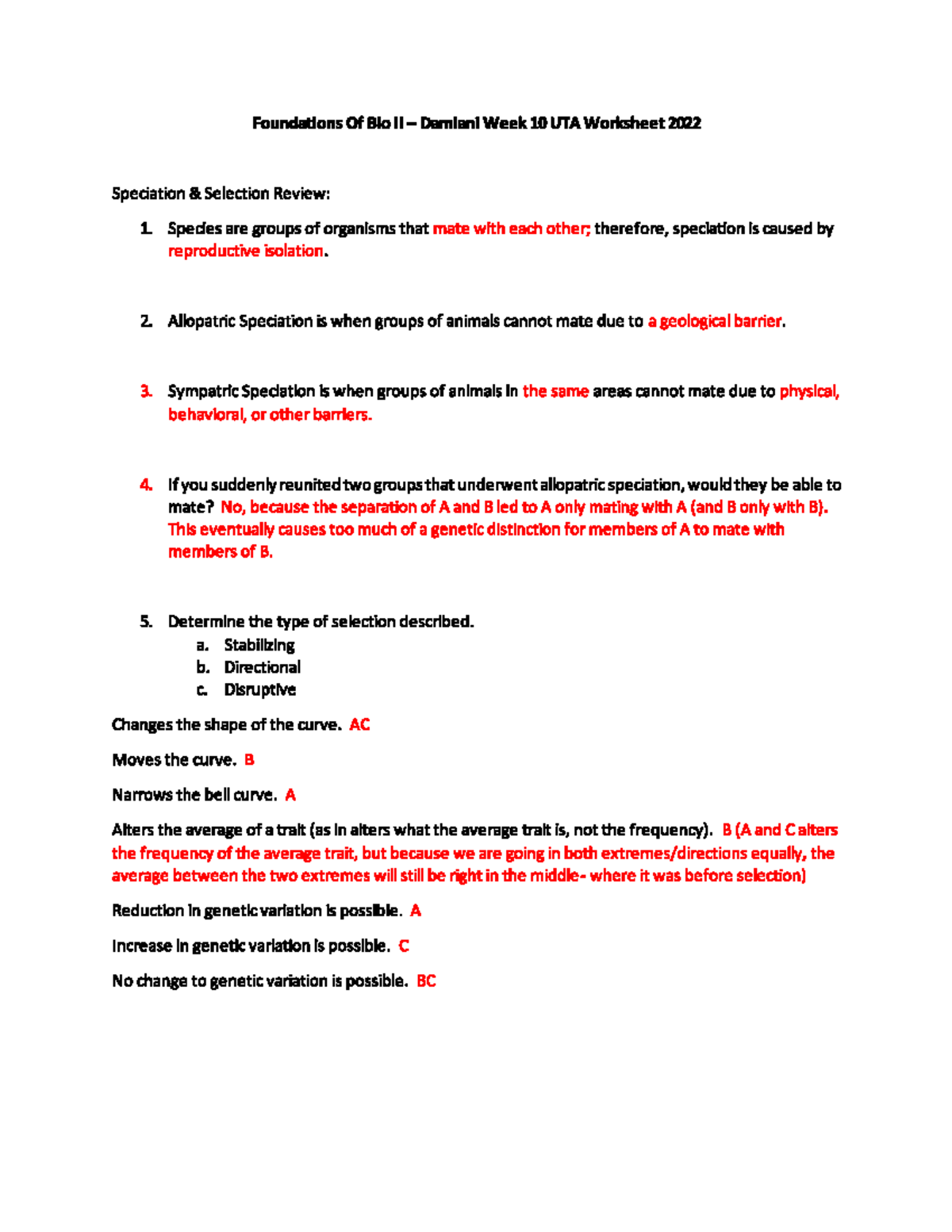 Evolution Worksheet - BIOSC 0160 - Pitt - Studocu