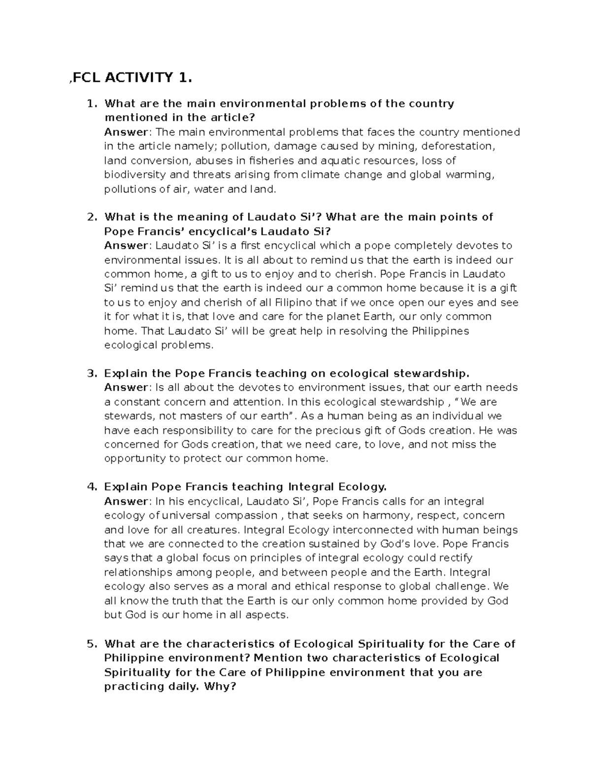 FCL Activity - The main environmental problems that faces the country ...