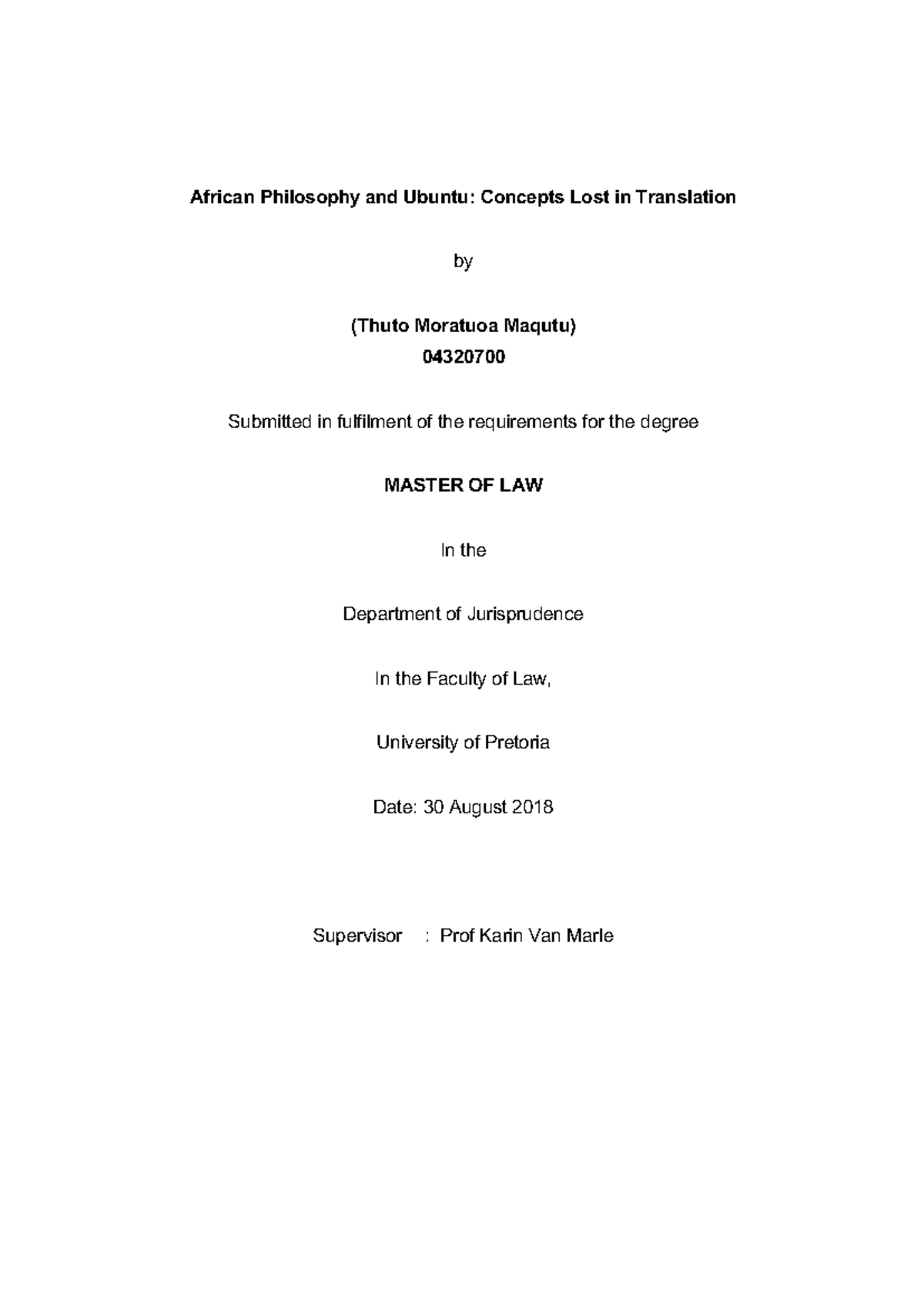 Maqutu African 2018 - Notes - African Philosophy and Ubuntu: Concepts ...