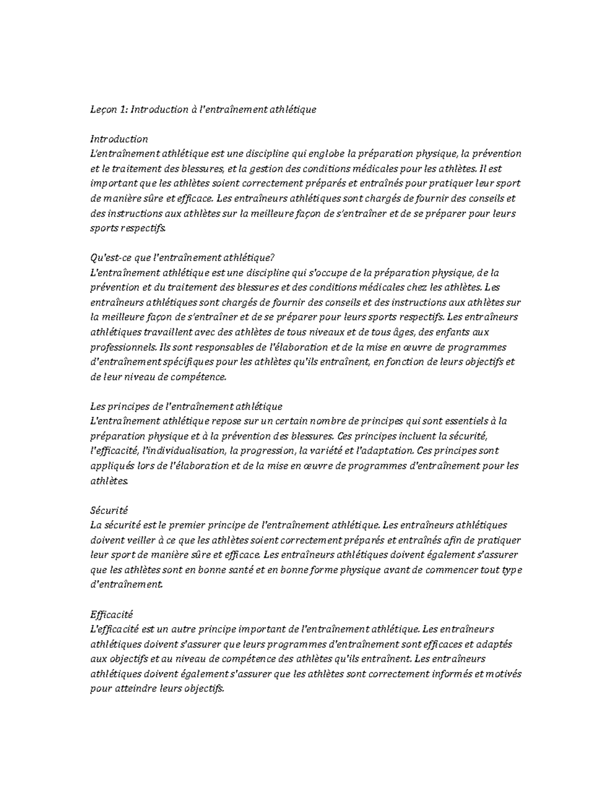 Athletic Training Study Notes - Leçon 1: Introduction à l'entraînement ...