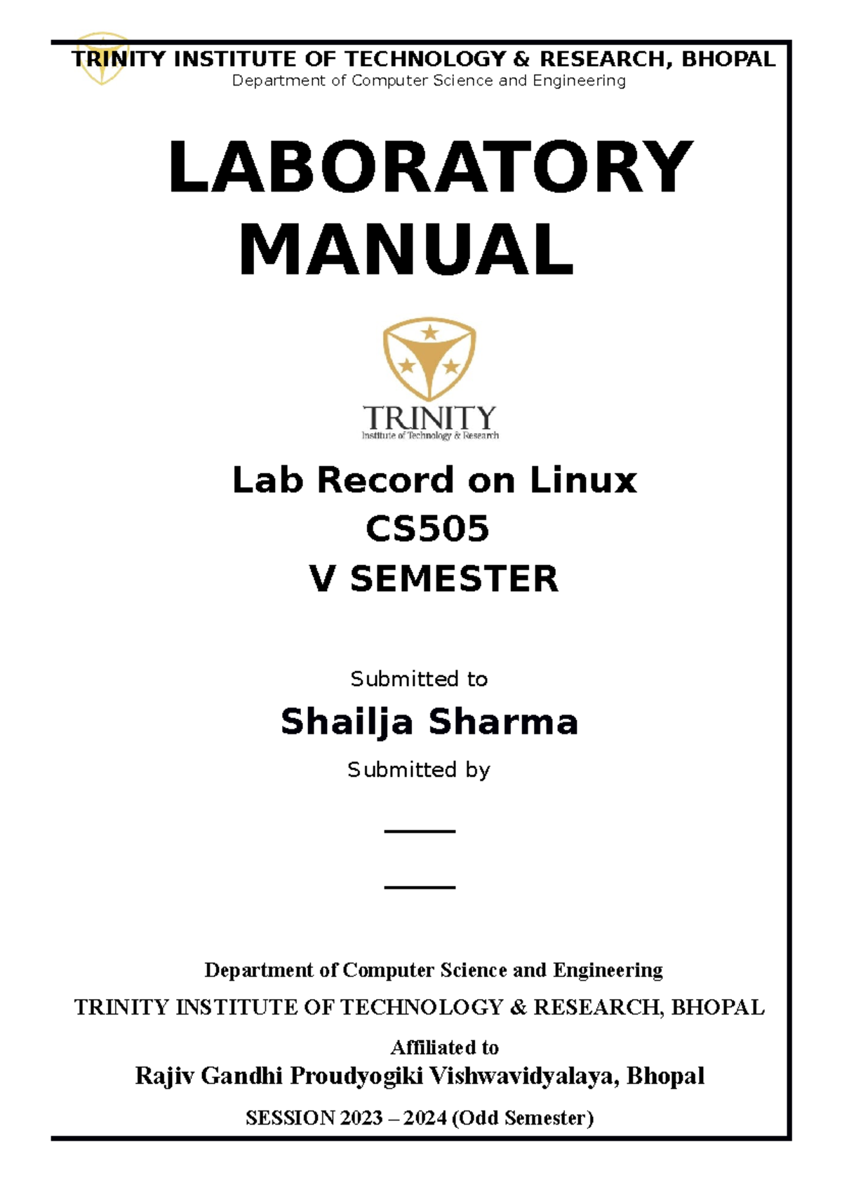 CS Lab Mamual - Linux practicals - Department of Computer Science and Engineering LABORATORY ...