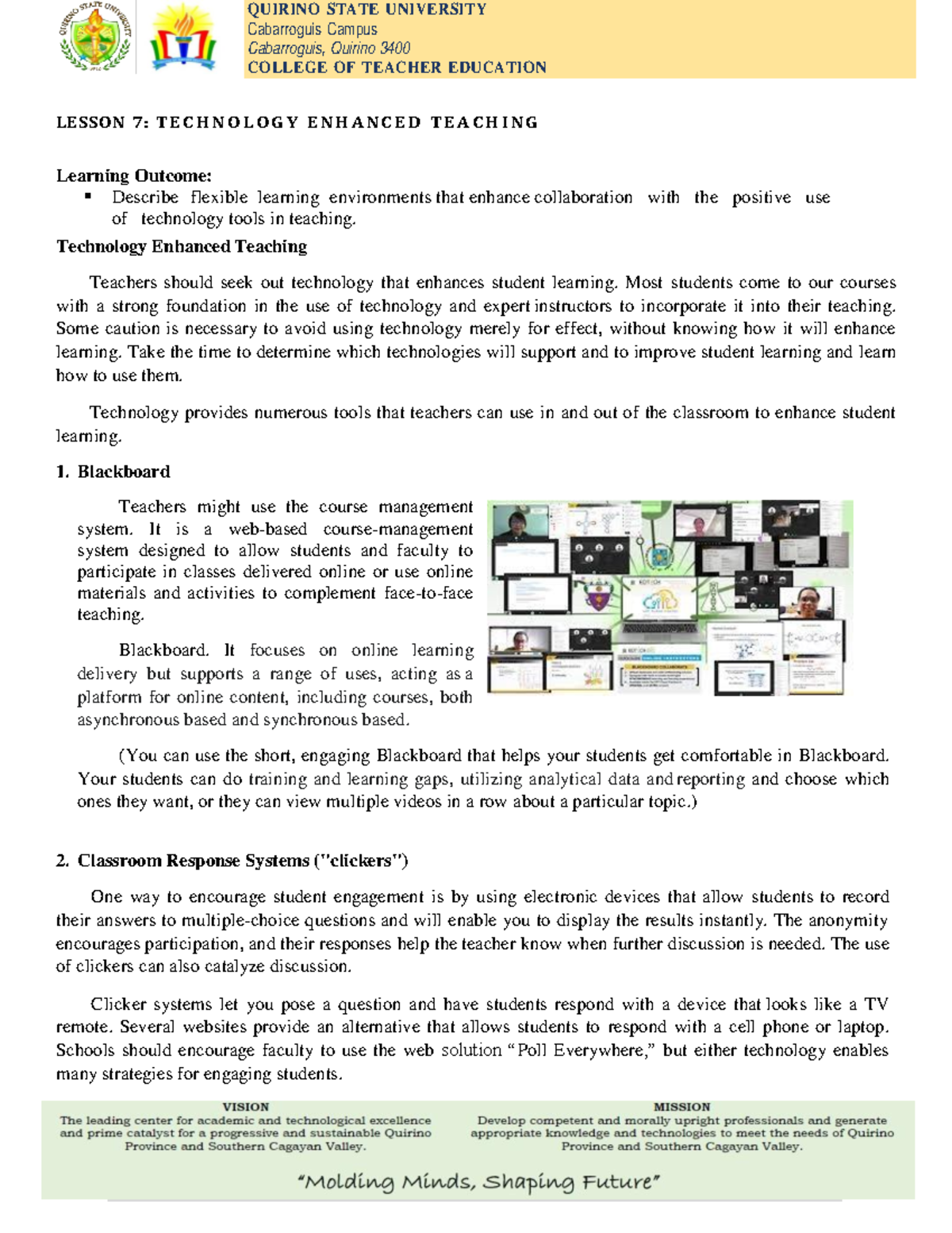 TTL Lesson 7 8 - Cabarroguis Campus Cabarroguis, Quirino 3400 COLLEGE ...