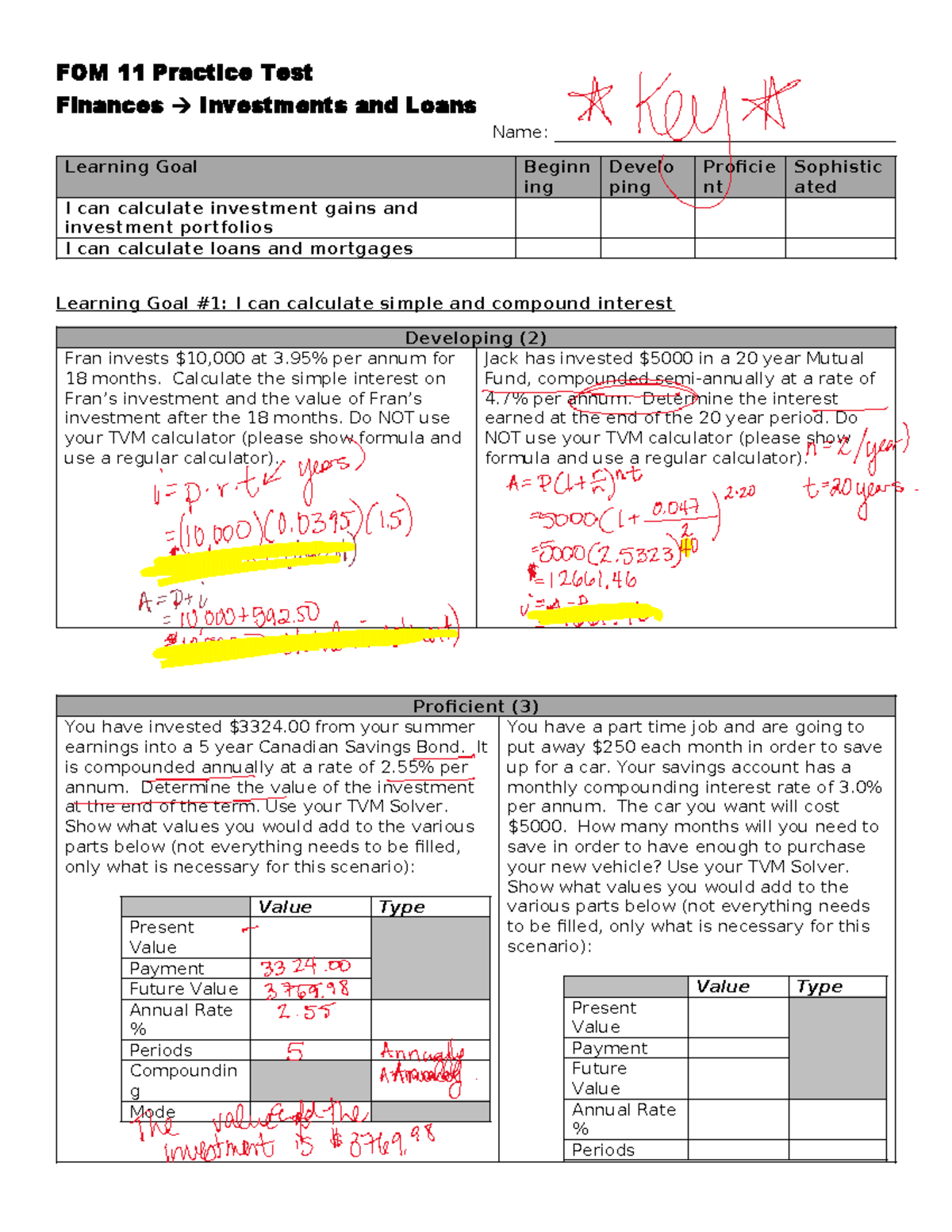 Finance practice test fom 11 key - FOM 11 Practice Test Finances ...