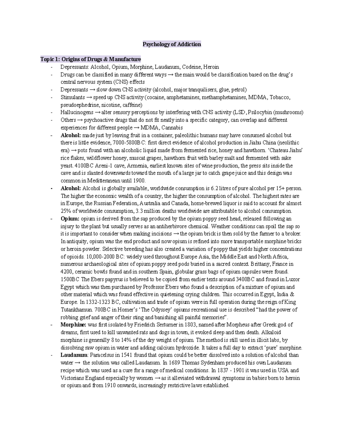 Psychology of Addiction Lecture Notes - Psychology of Addiction Topic 1 ...