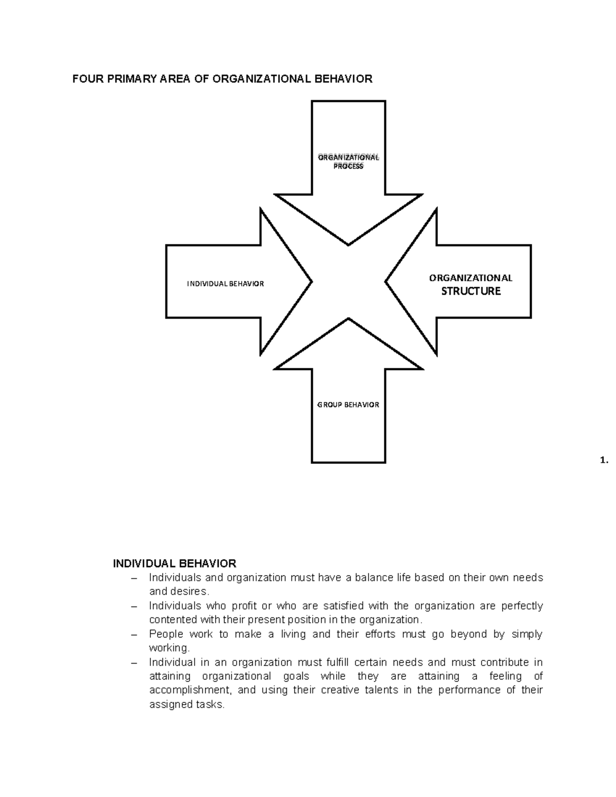 FOUR Primary AREA OF Organizational Behavior - FOUR PRIMARY AREA OF ...