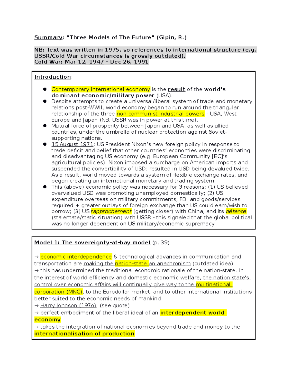 Gilpin R - 'Three Models of The Future' - Summary: “Three Models of The ...