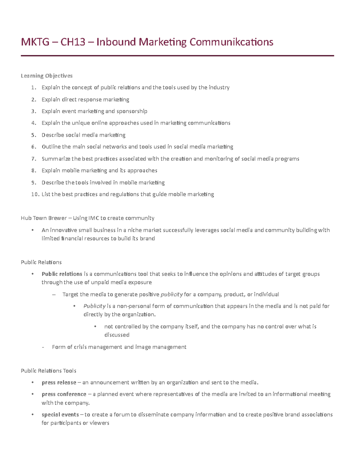 MKTG - Ch13 note summary - Mktg 2150 - MRU - Studocu