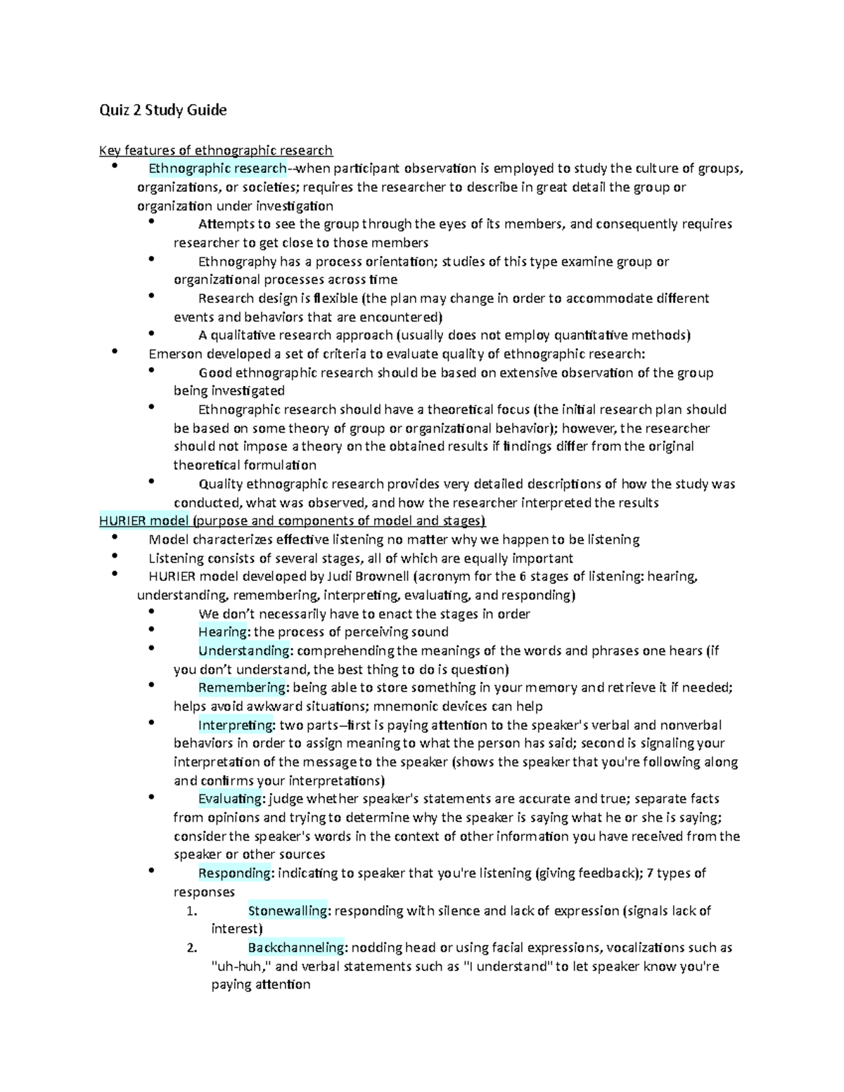 Quiz 2 Study Guide - Leigh Gilchrist - Quiz 2 Study Guide Key features ...