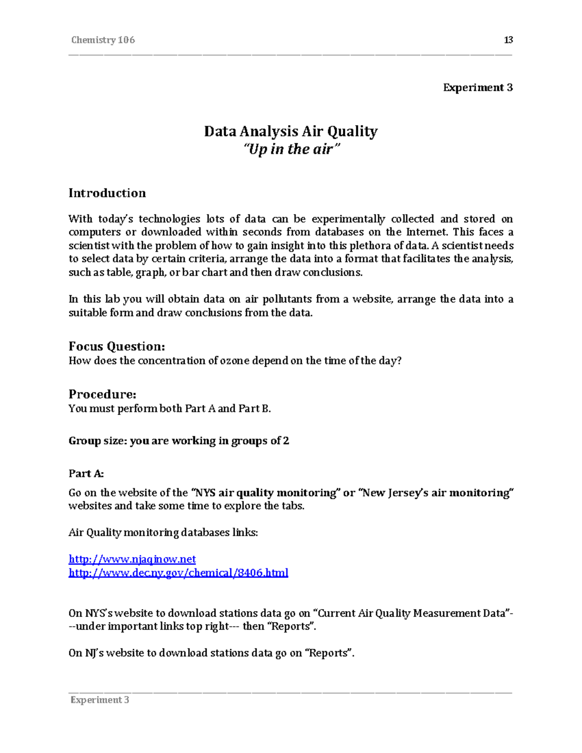 Lab 3-pdf - this is a lab report pdf of chem 106 - 13 Experiment 3 Data ...