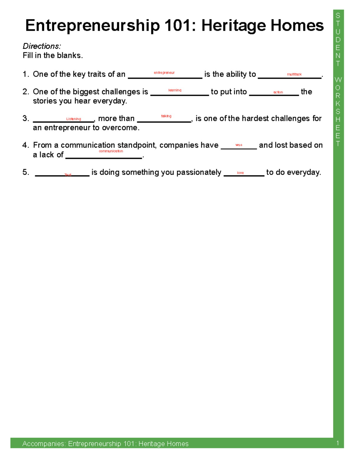Worksheet (1)585 - ..... - S T U D E N T W O R K S H E E T Accompanies ...