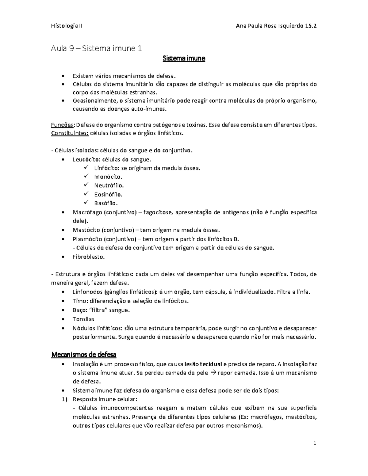 Aula 9 Sistema Imune 1 Resumo Histologia E Embriologia Comparada Warning Tt Undefined